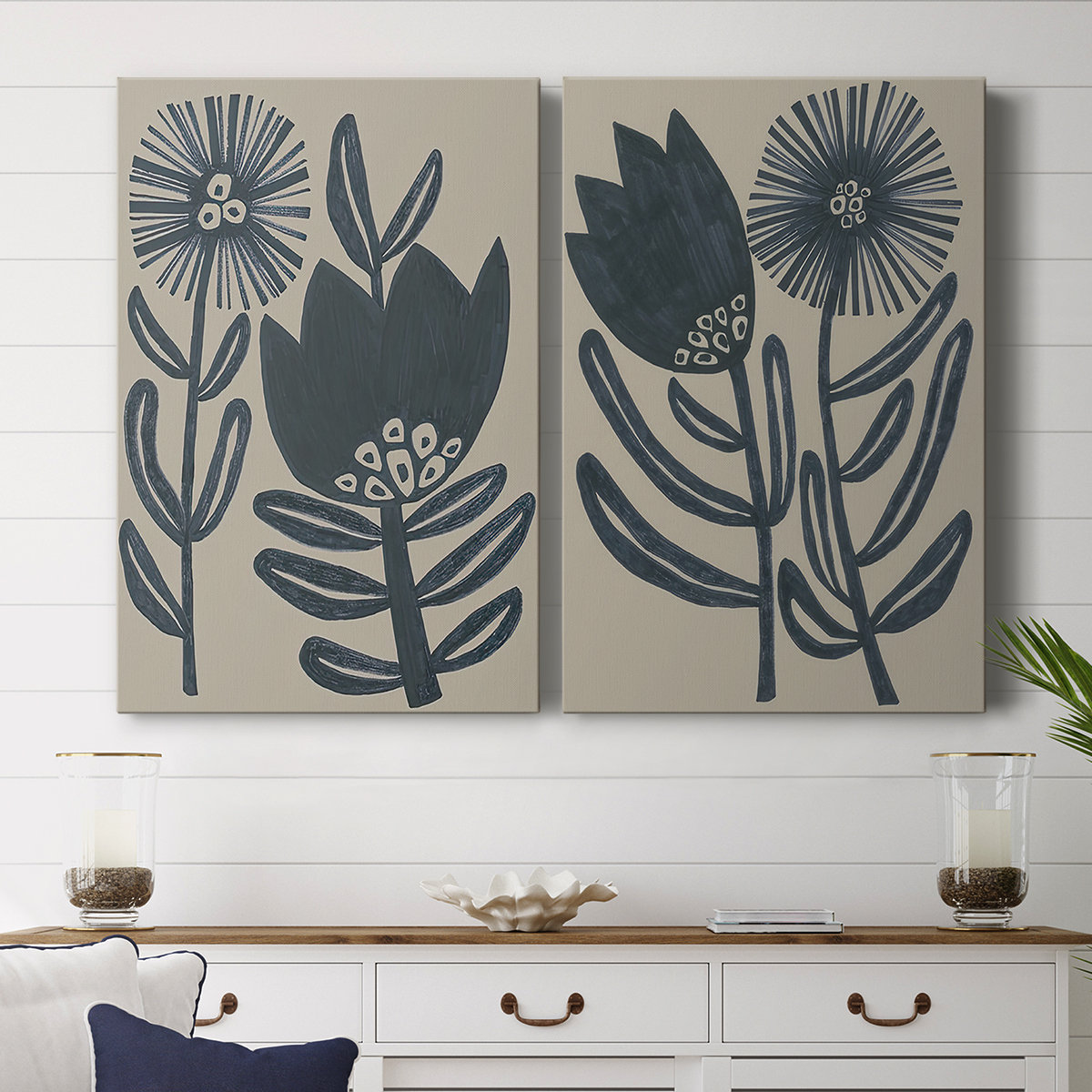 Wexford Home Blockprint Folk Flowers I-Premium Gallery Wrapped Canvas -Ready to Hang | Wayfair