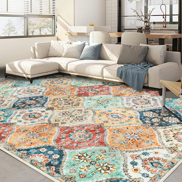 Bungalow Rose Scottia Floral Modern Farmhouse Indoor Area Rug Washable ...