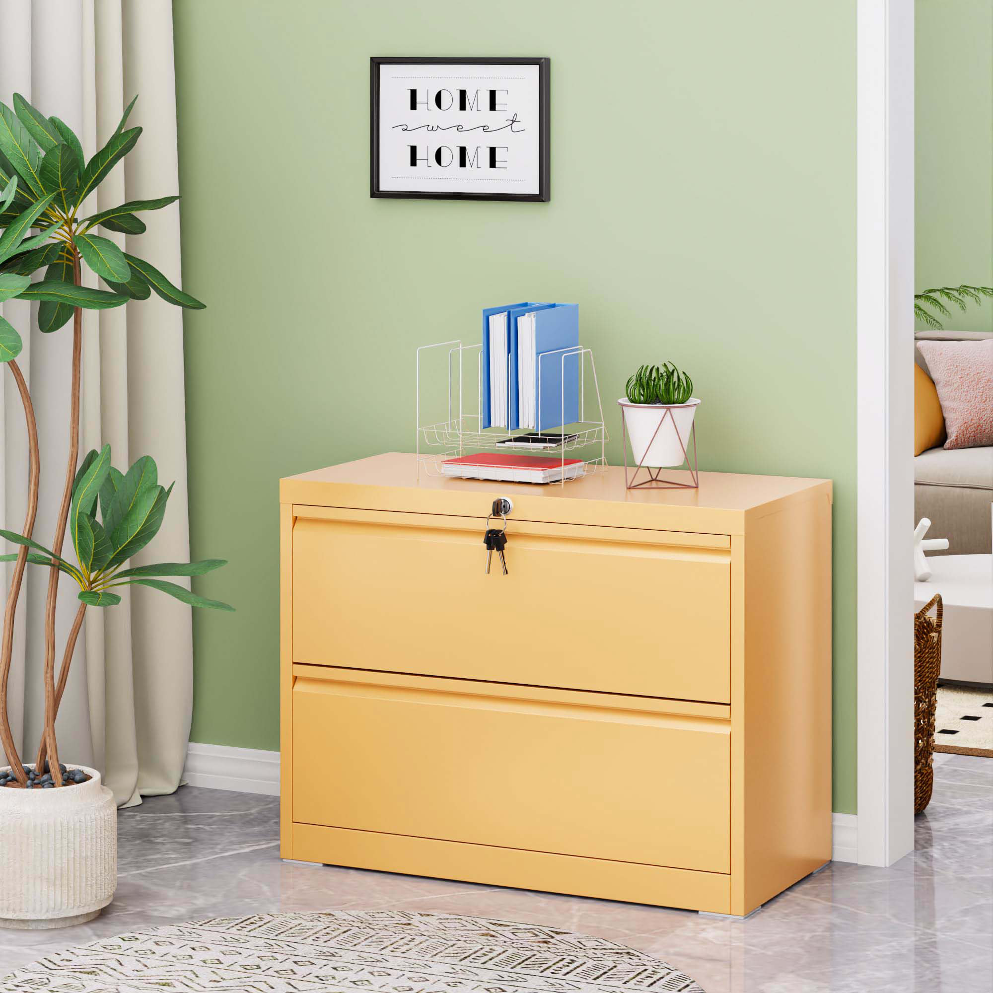 Inbox Zero 2 Drawer Metal Wide Filing Cabinet With Lock | Wayfair
