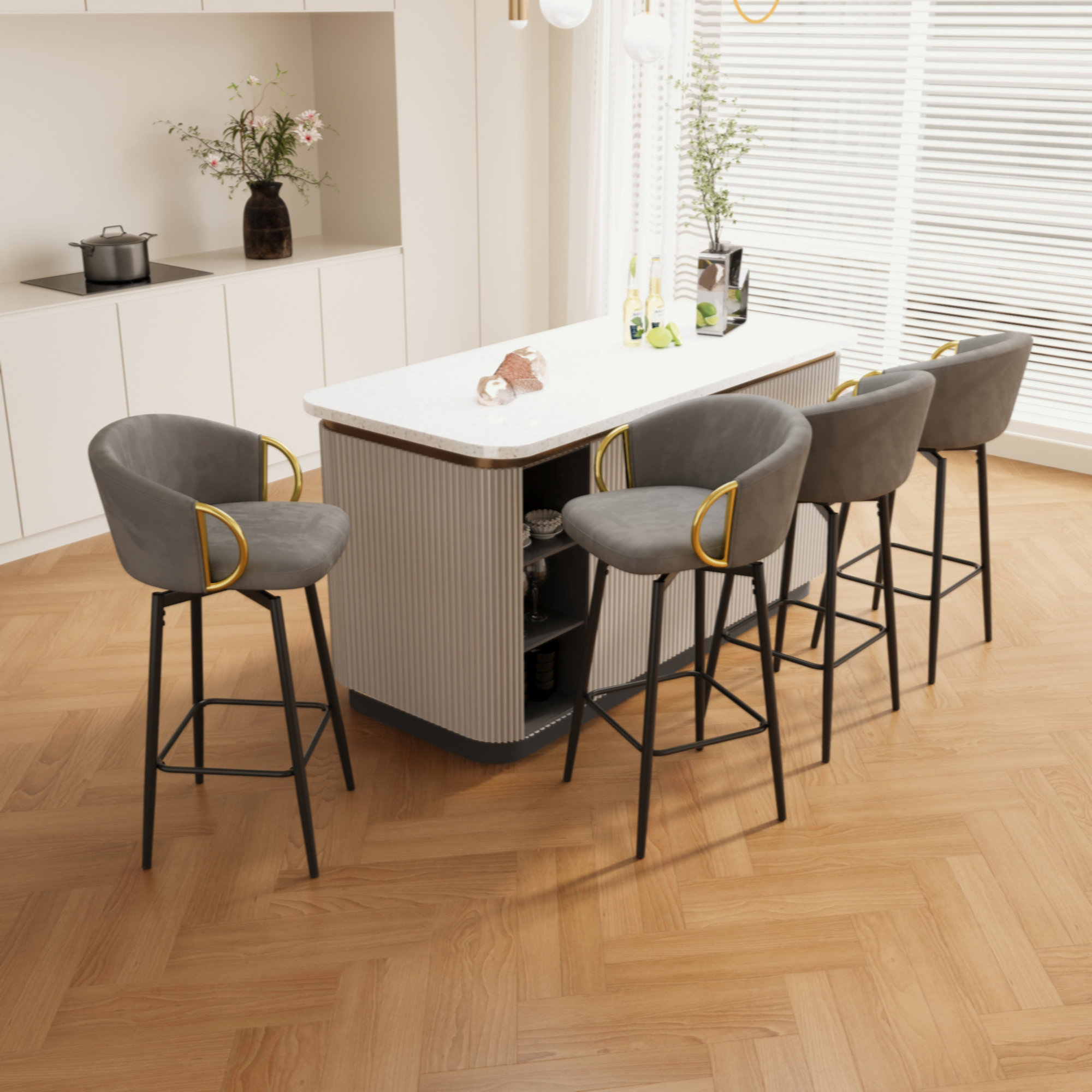 Everly Quinn Dining Chairs Set Of 4 Modern Style 360°Swivel Bar Chairs ...