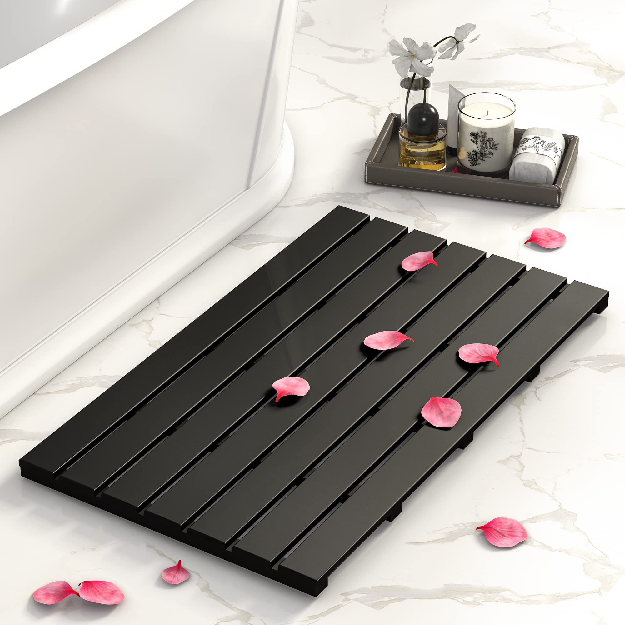 wanmo Wooden Bamboo Bath Shower Mat- Non-Slip Waterproof Large Bathroom ...