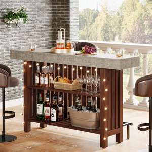 Wrought Studio™ Modern 2-Tier Bar Table Footrest Home Bar Unit Corner ...