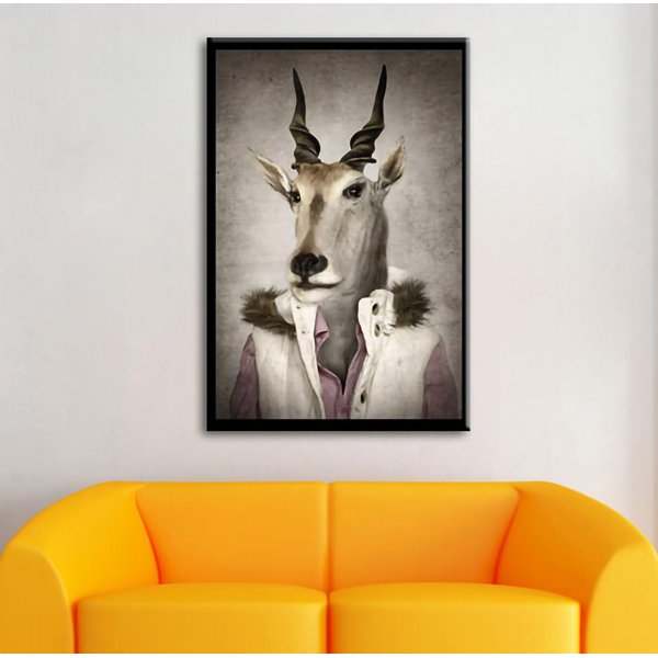 Happy Larry Antelope Head with Human Body - Wrapped Canvas Graphic Art ...