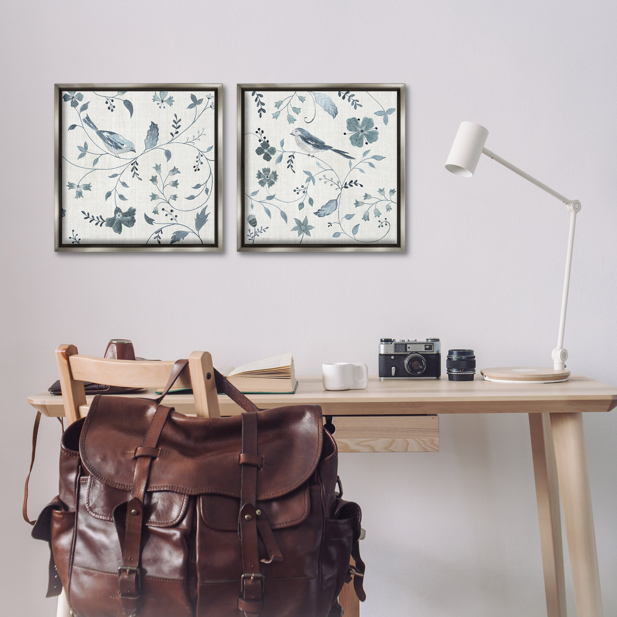 Dovecove Natural Birds & Branches 2 Piece Gray Framed Floater Canvas ...