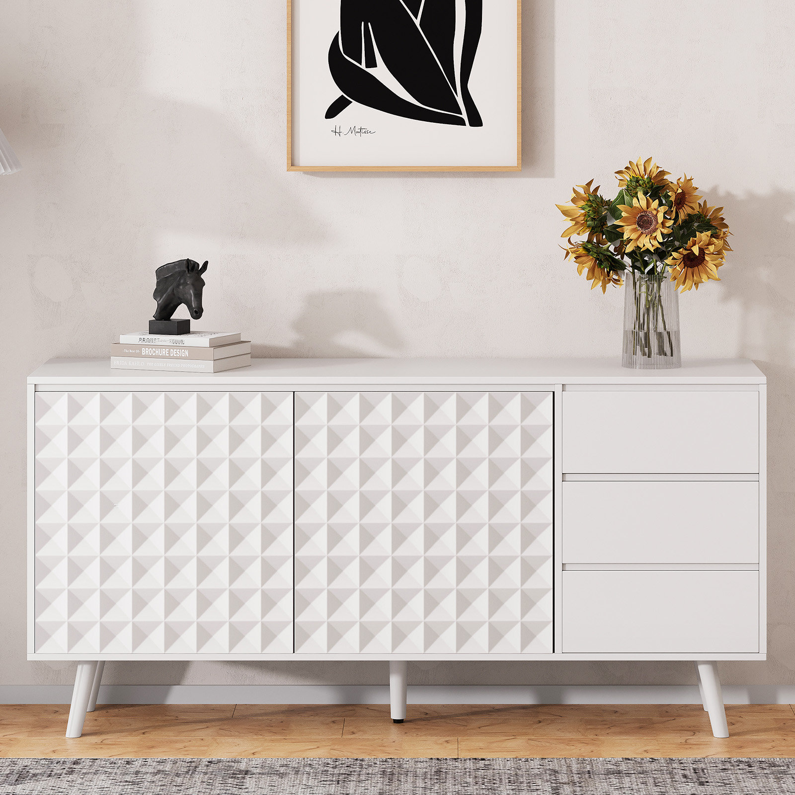 George Oliver 60" Large Sideboard Cabinet With 2 Doors And 3 Drawers ...