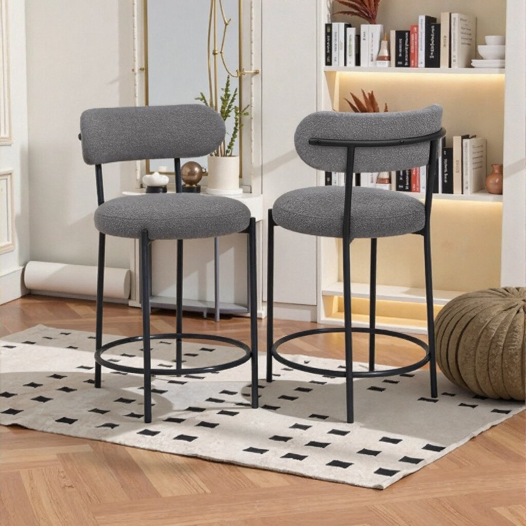 Corrigan Studio® Concord Modern Boucle Bar Stool Set of 2 â€“ Open Back ...