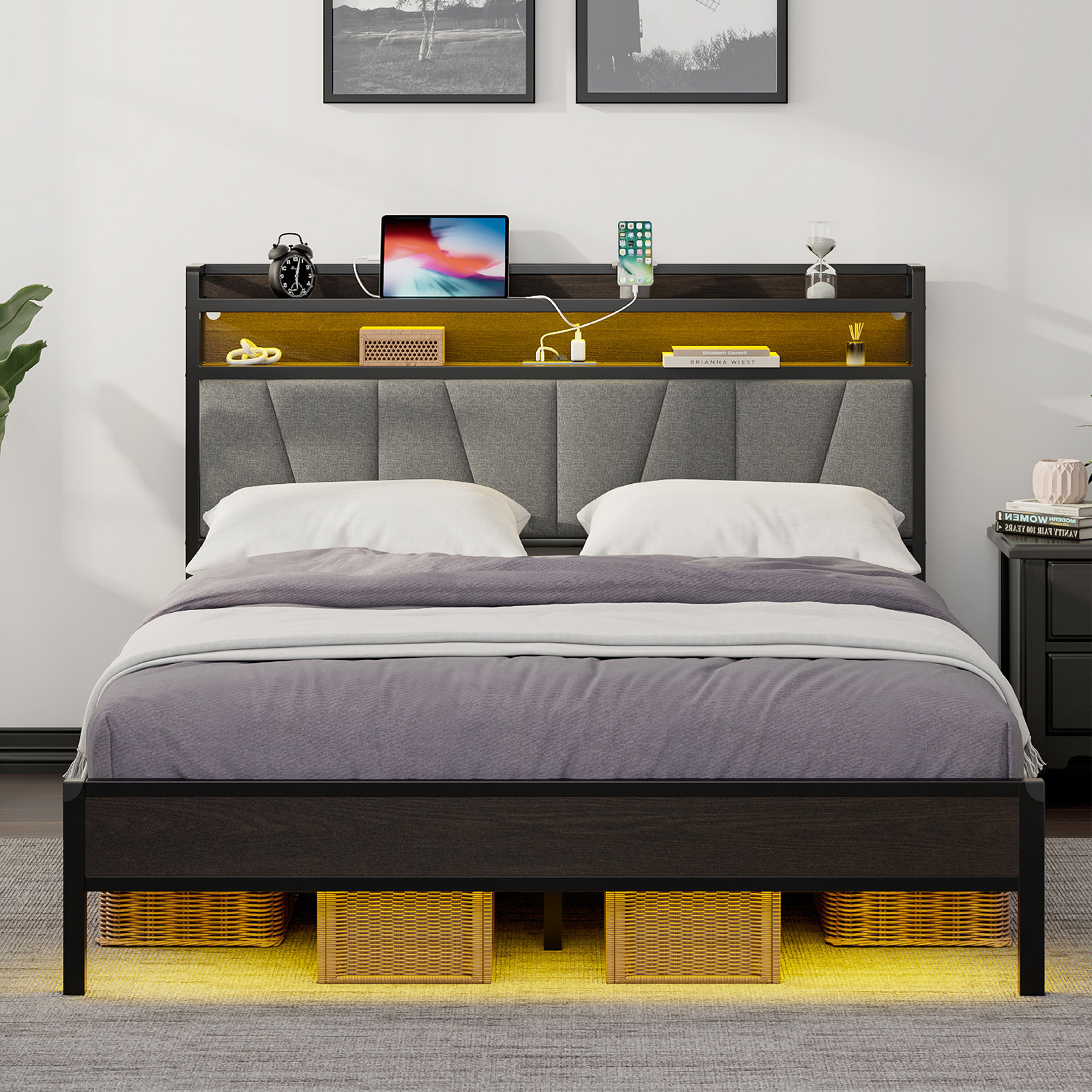 Wade Logan® Brekin LED Platform Bed with Charging Station & RGBW LED ...