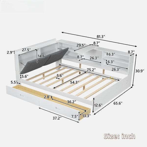 Velvetvanguards Platform Bed With 2 Drawrers, Storage Shelves ...