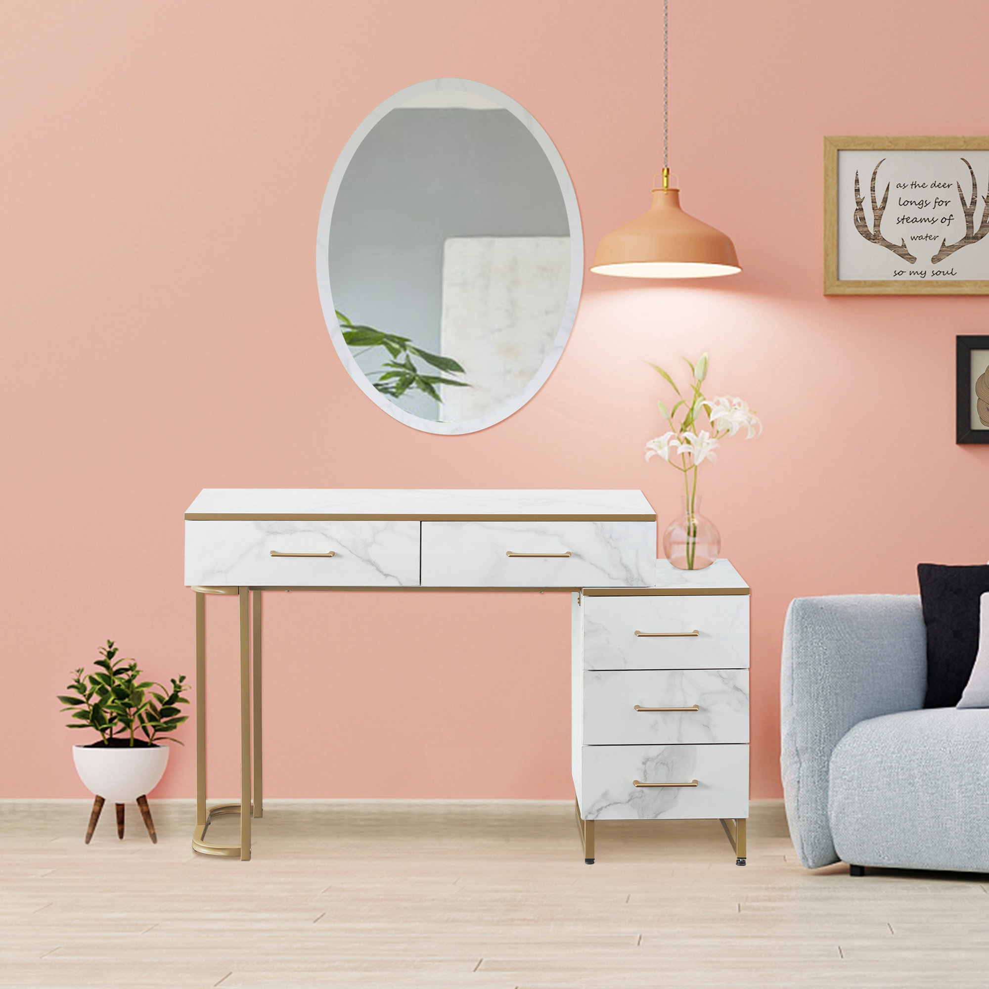 Mercer41 Barber Station with Mirror, Makeup Vanity with Drawers ...