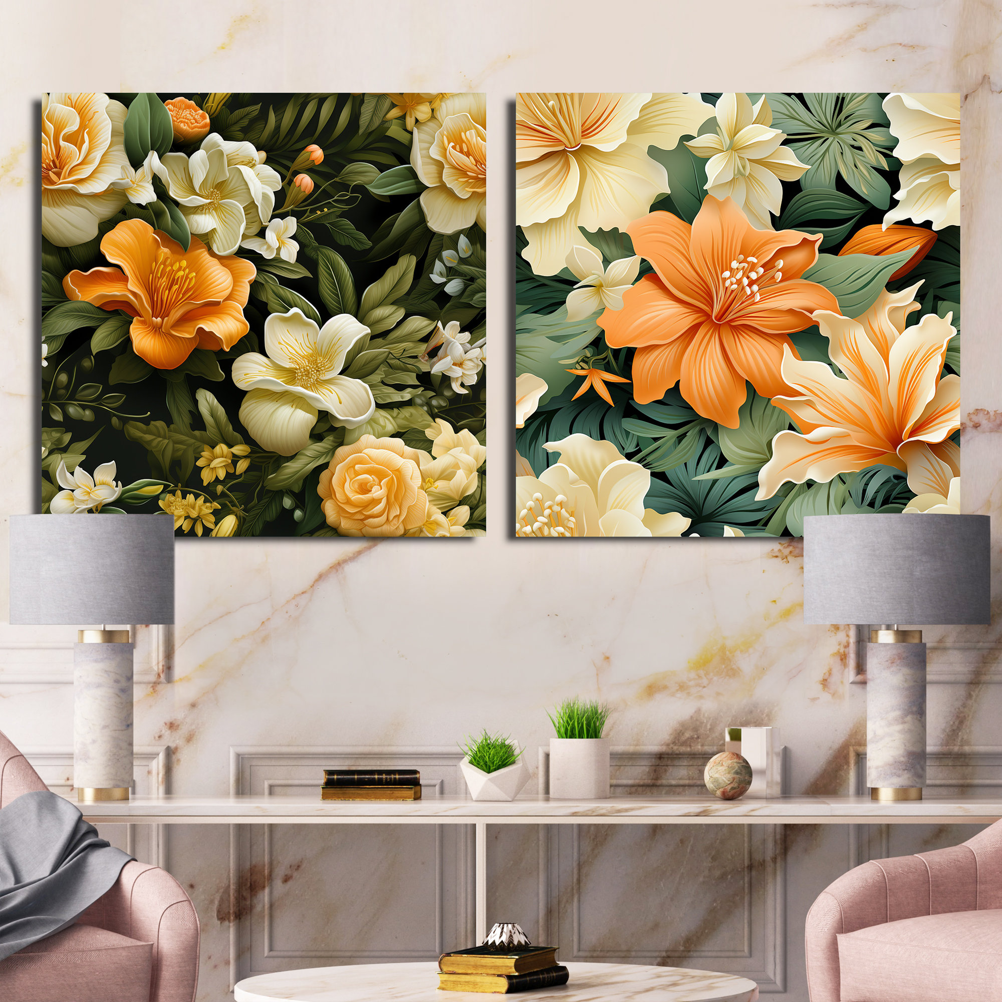 Design Art Mango Bloom Tropical Pattern I - Floral Square Collage Set ...