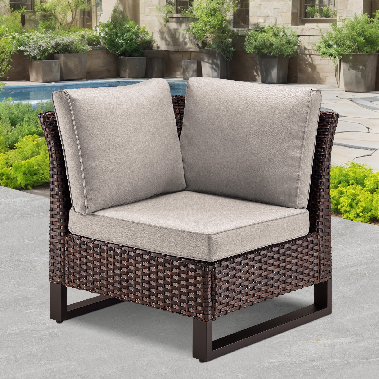 Winston Porter Wicker/Rattan Outdoor Patio Armless Accent Chair With ...