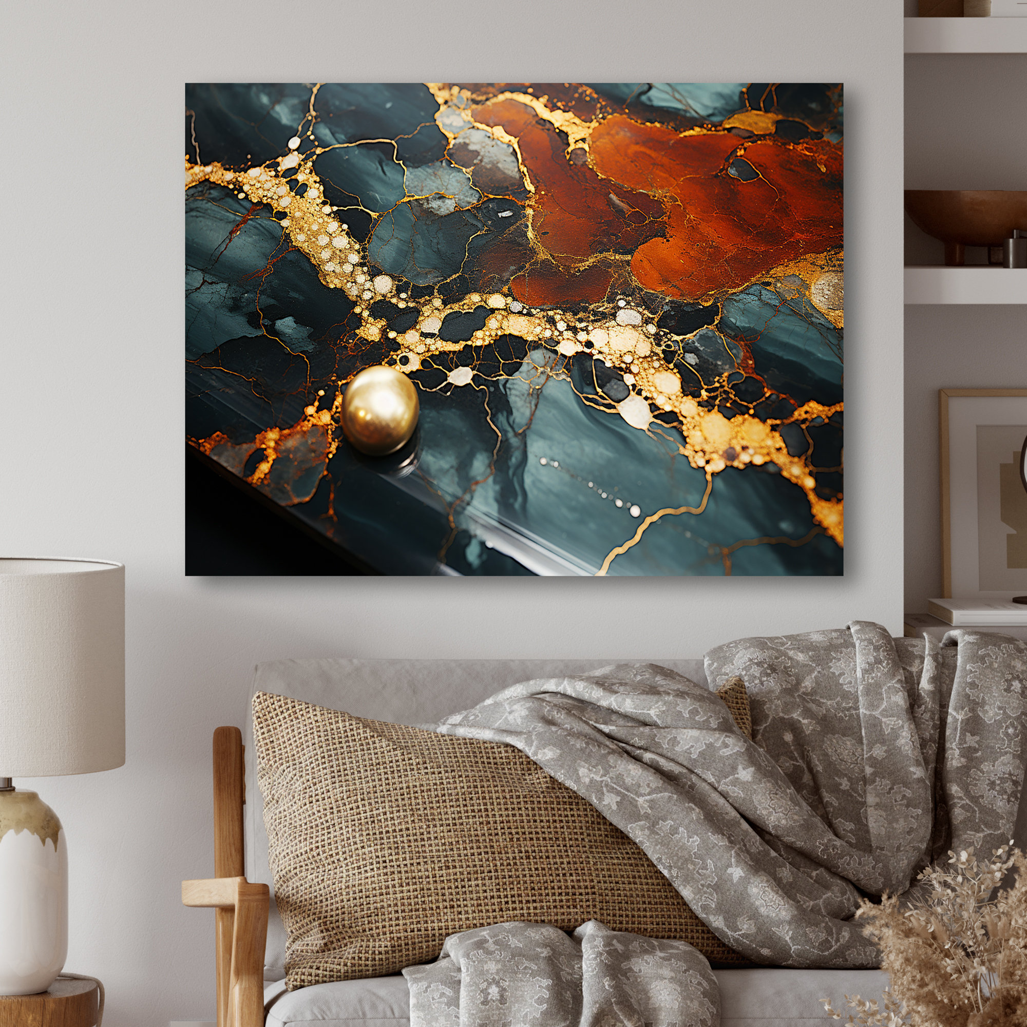 Ivy Bronx Gold And Green Serene Abstract Marble Dream V - Marble Wall Decor | Wayfair