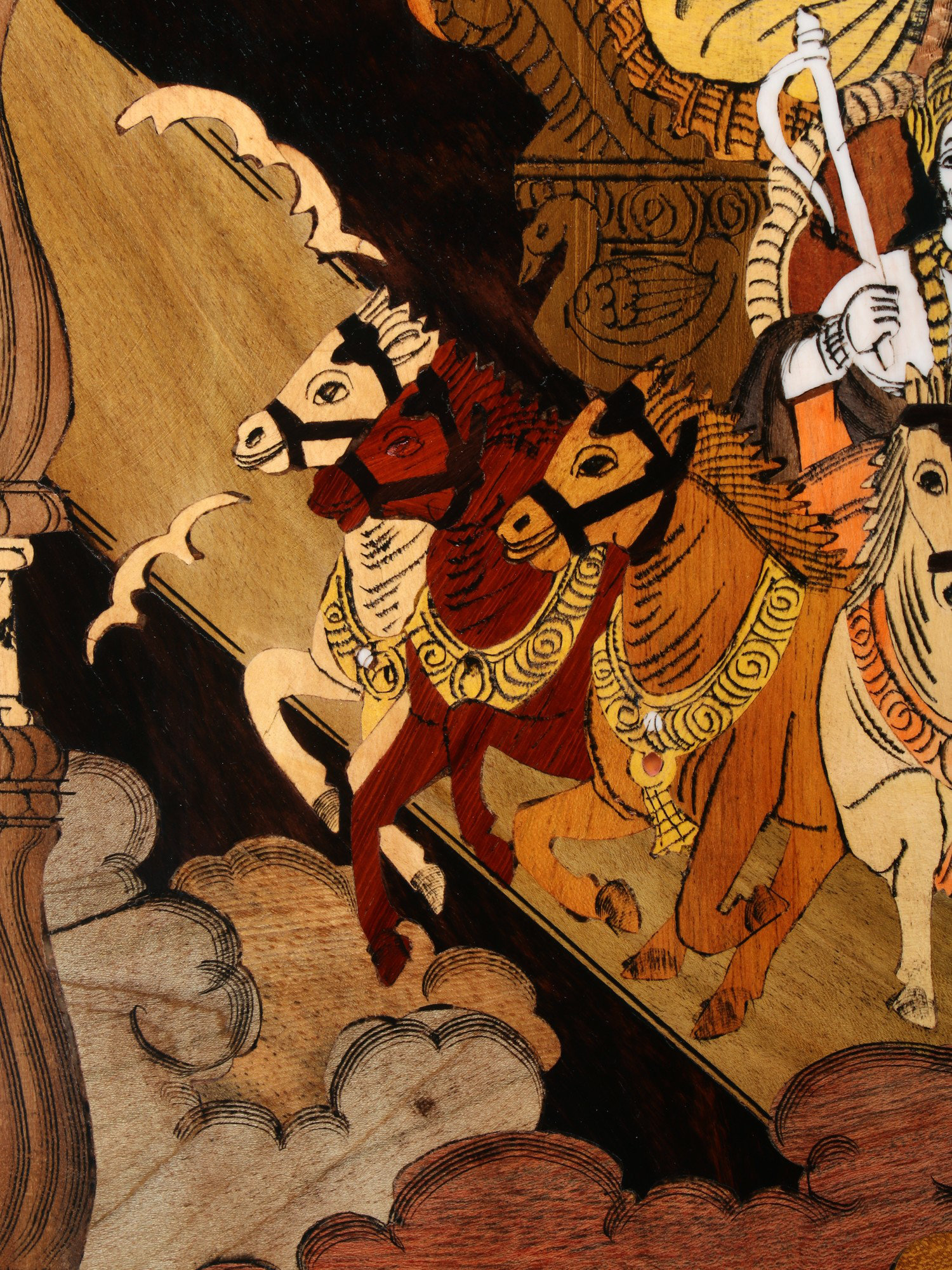 Exotic India 24" Surya Dev On Rath | Natural Color On Wood Panel With ...