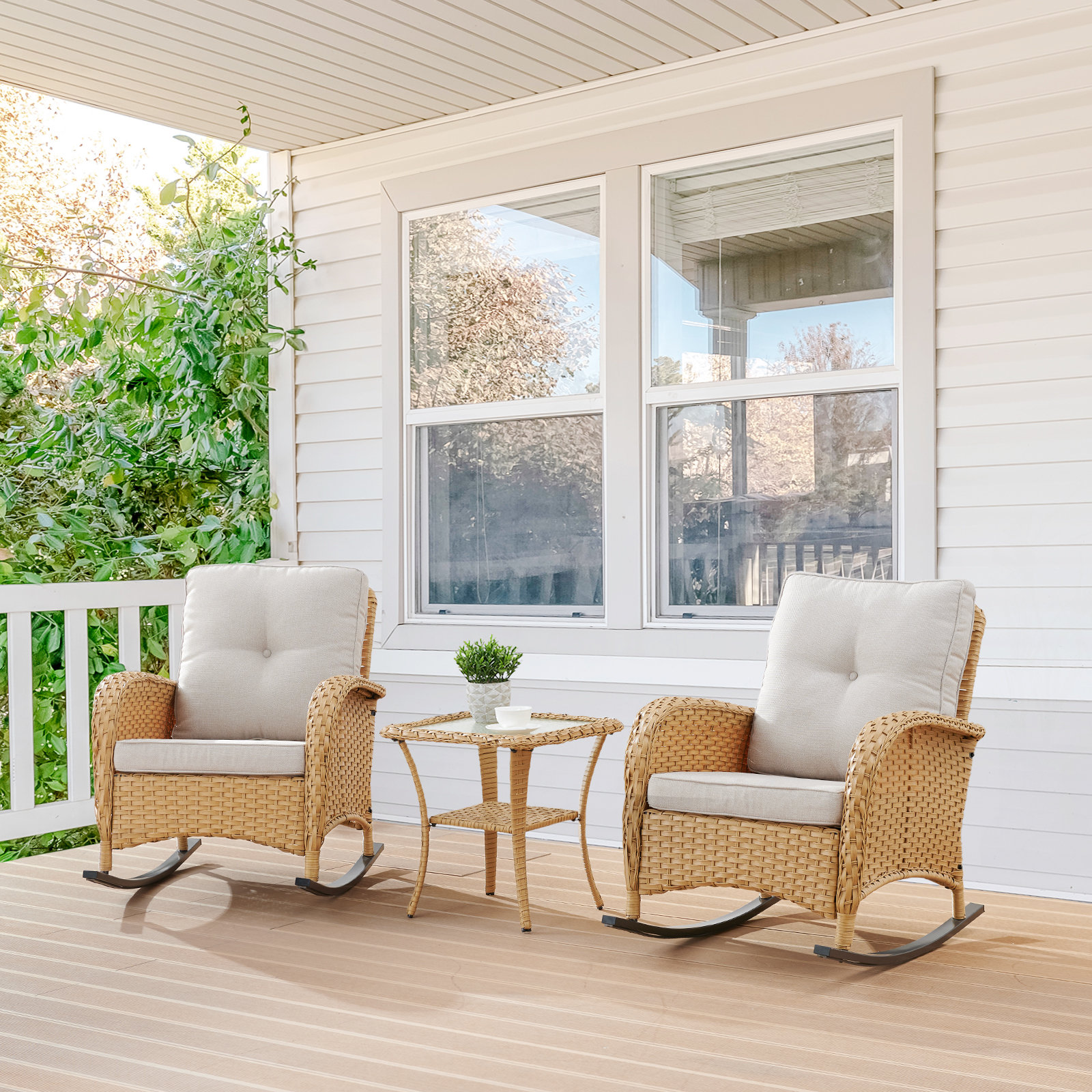 Winston Porter Aluel 2 - Person Rocking Chairs and Side Table Seating ...