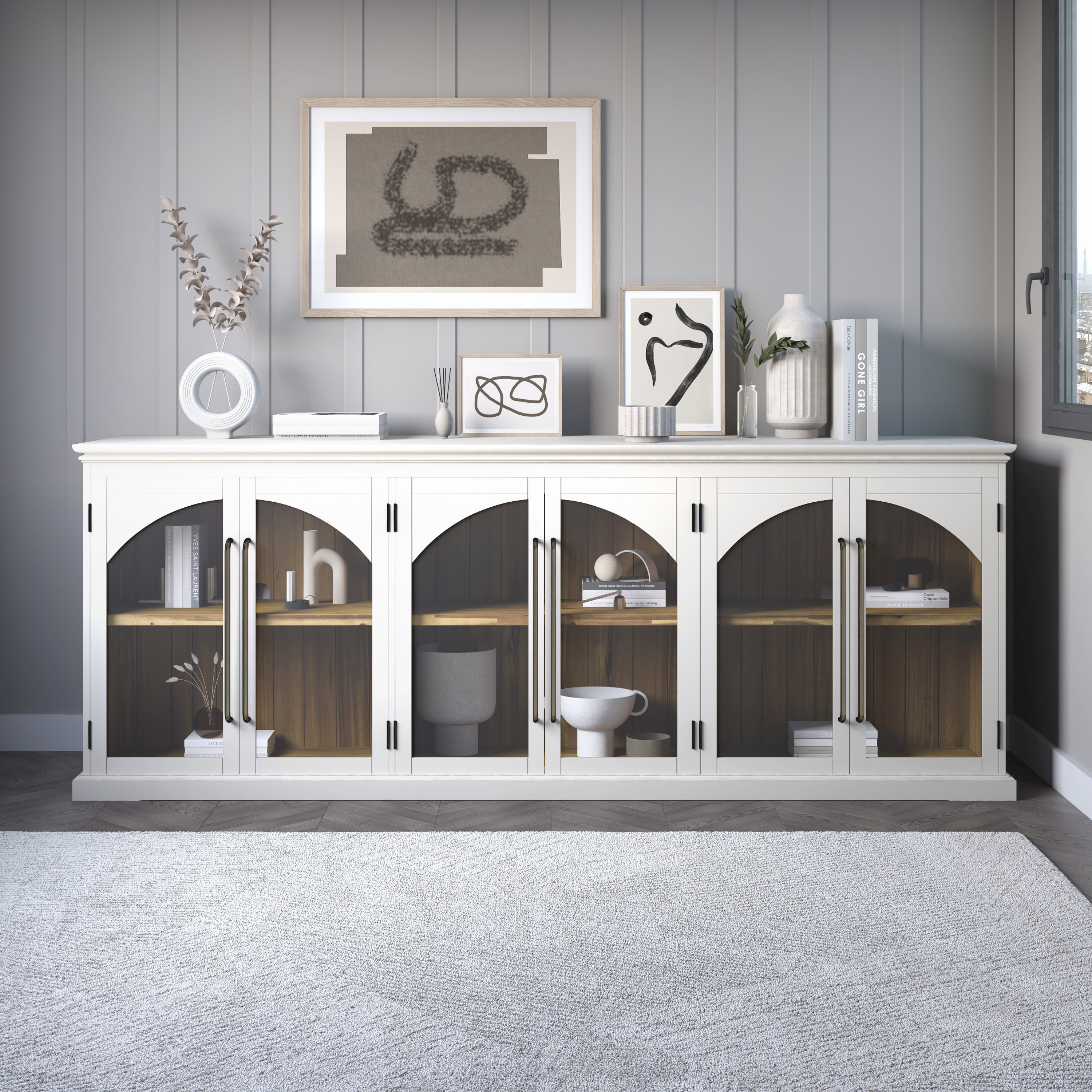 Lark Manor Maglio 96" Gothic Arch Transitional Sideboard Storage ...