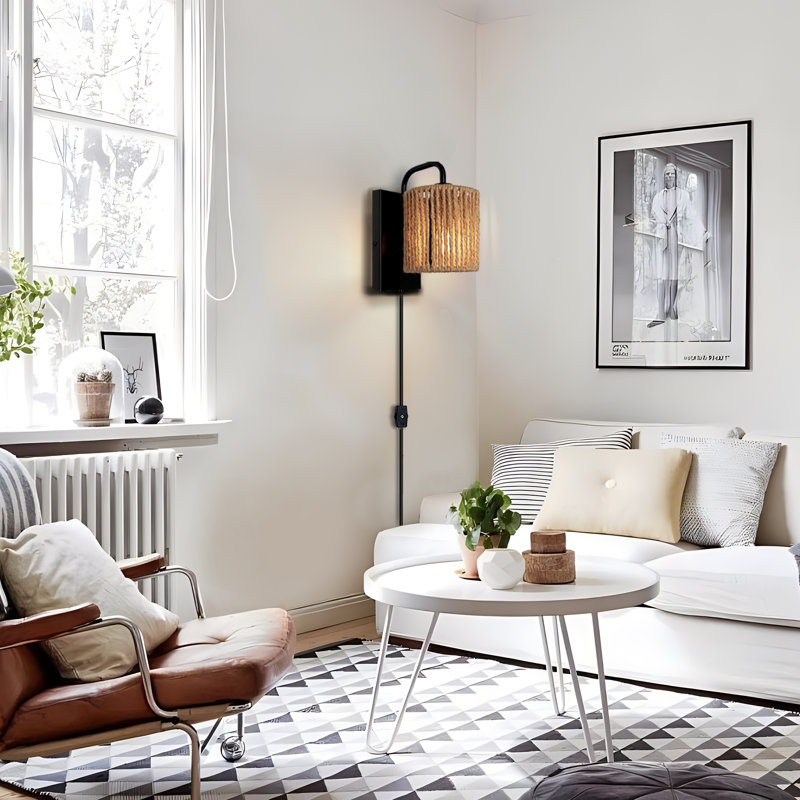 Breakwater Bay Ahull Iron Plug-in Armed Sconce Wall Lights for Bedroom ...