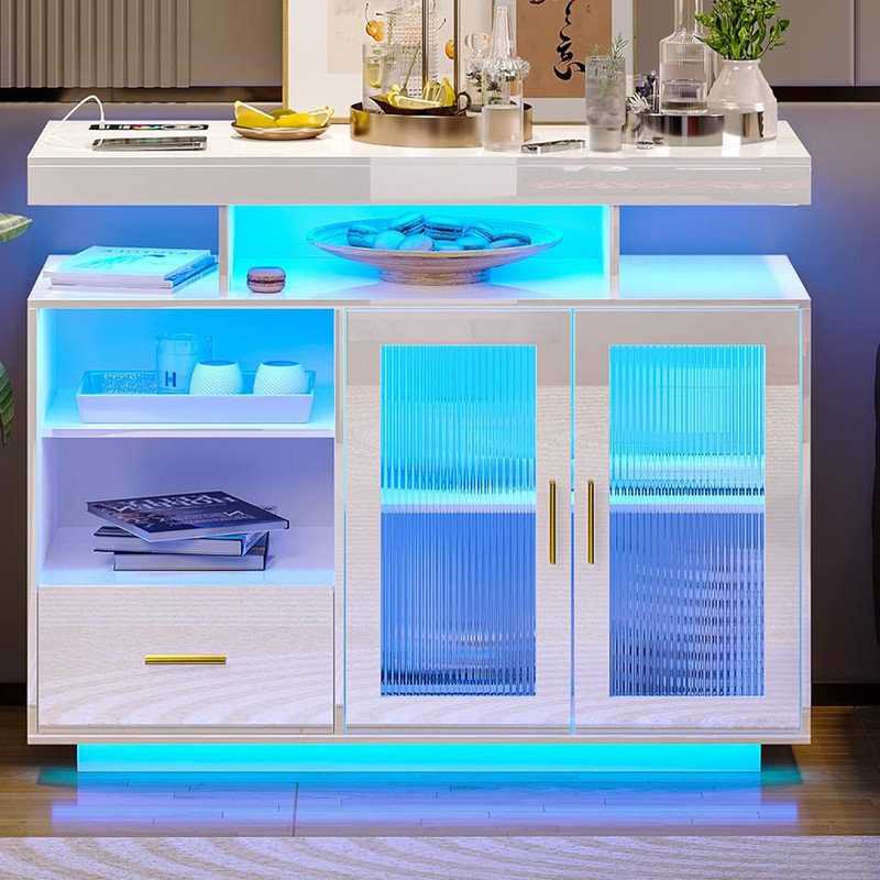Wrought Studio 39.4" Modern LED Sideboard Buffet Cabinet with Charging ...