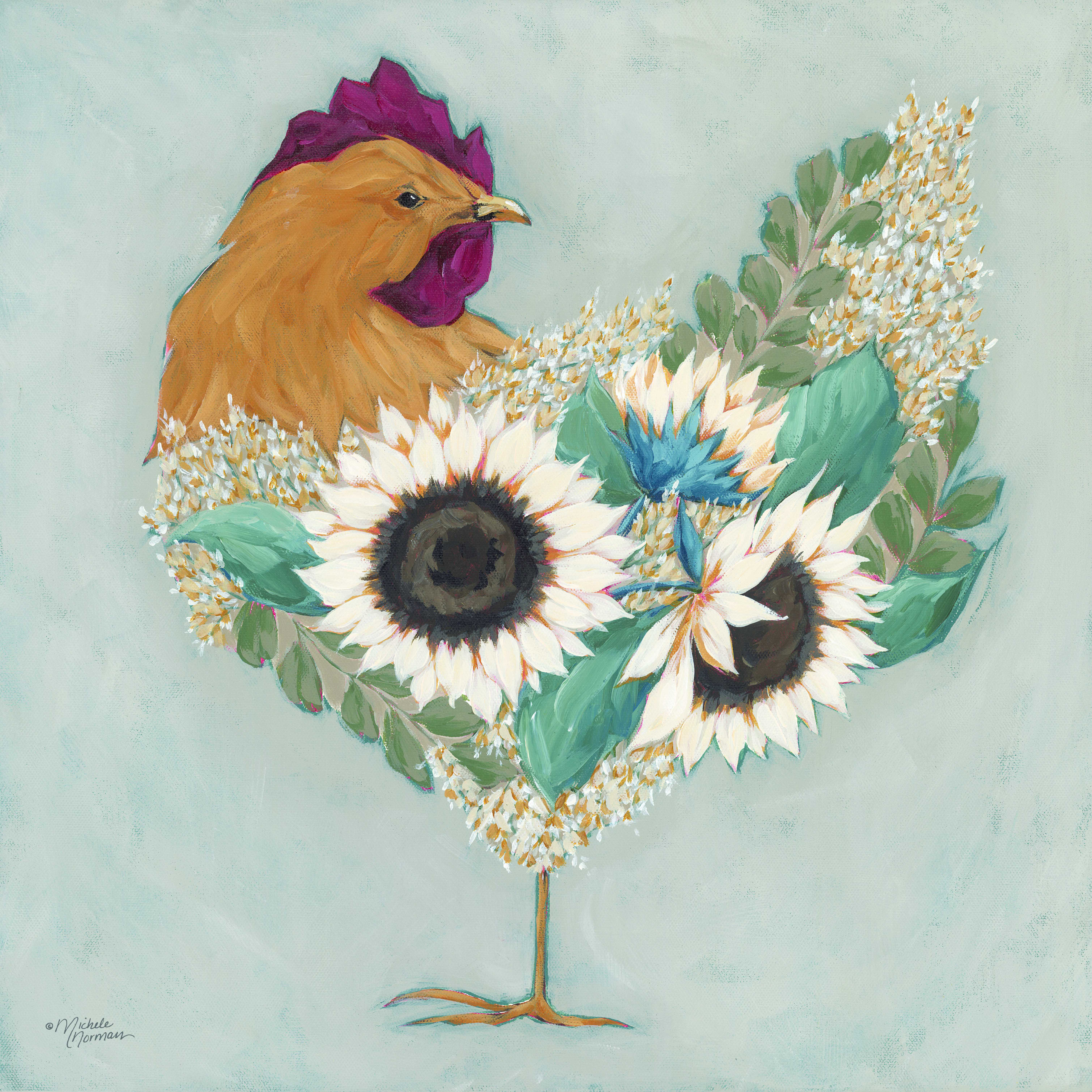 August Grove® Ashaan Farmhouse Floral Hen - Wrapped Canvas Print | Wayfair