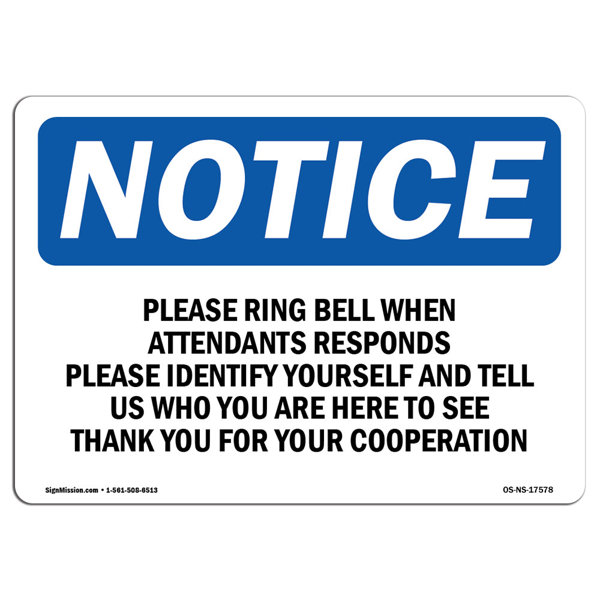 SignMission Please Ring Bell When Attendant Responds Sign | Wayfair