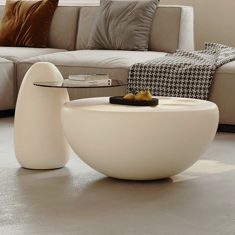 Orren Ellis Dantas Round Cute Cream Coffee Table for Living Romm ...