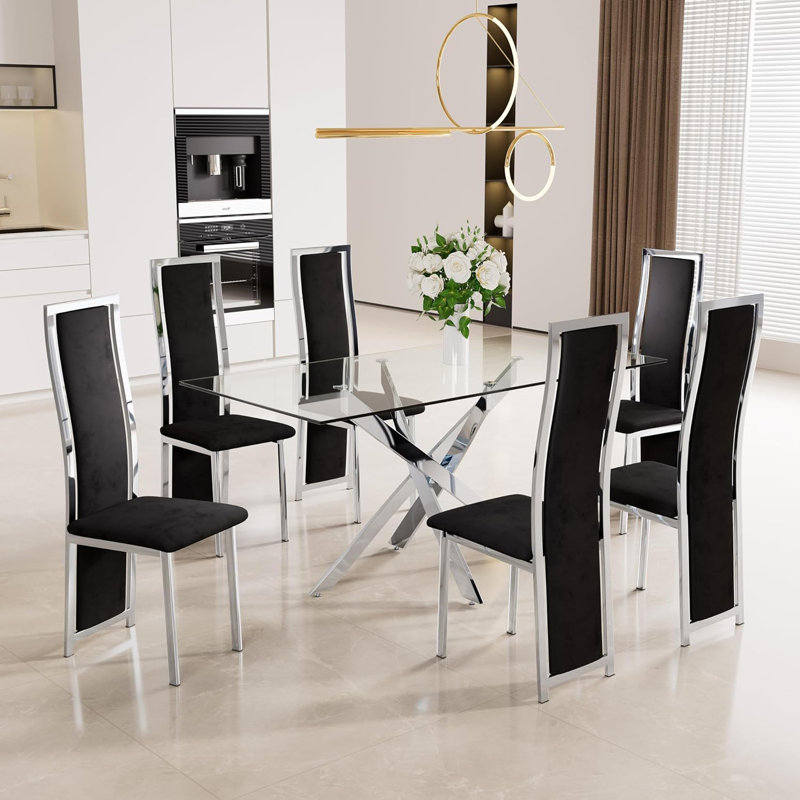 Ivy Bronx Maari Modern luxury 6 Seater Glass Top Pedestal Dining Table ...