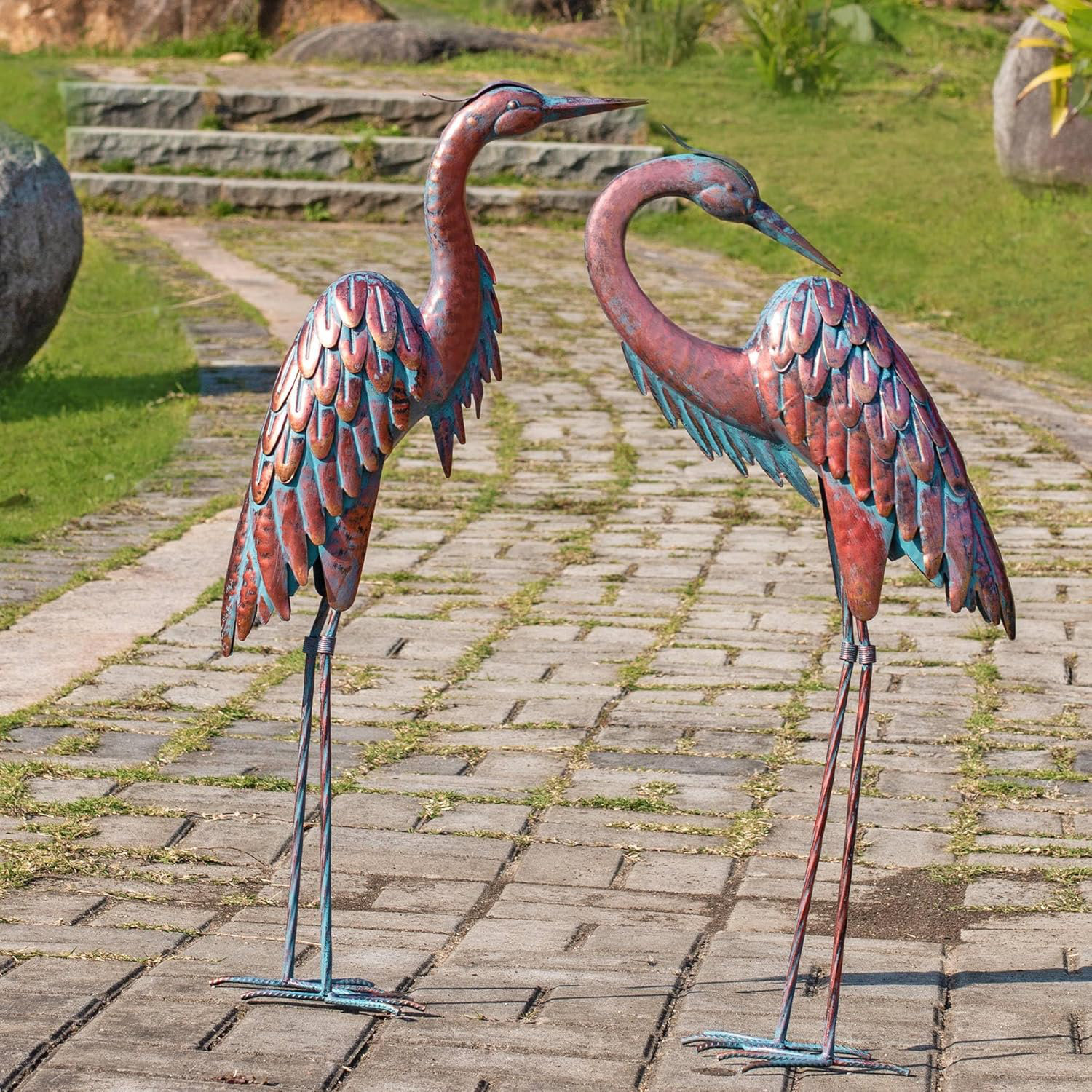 One Allium Way® Metal Crane Statues - Set Of 2 Bronze Heron Sculptures ...