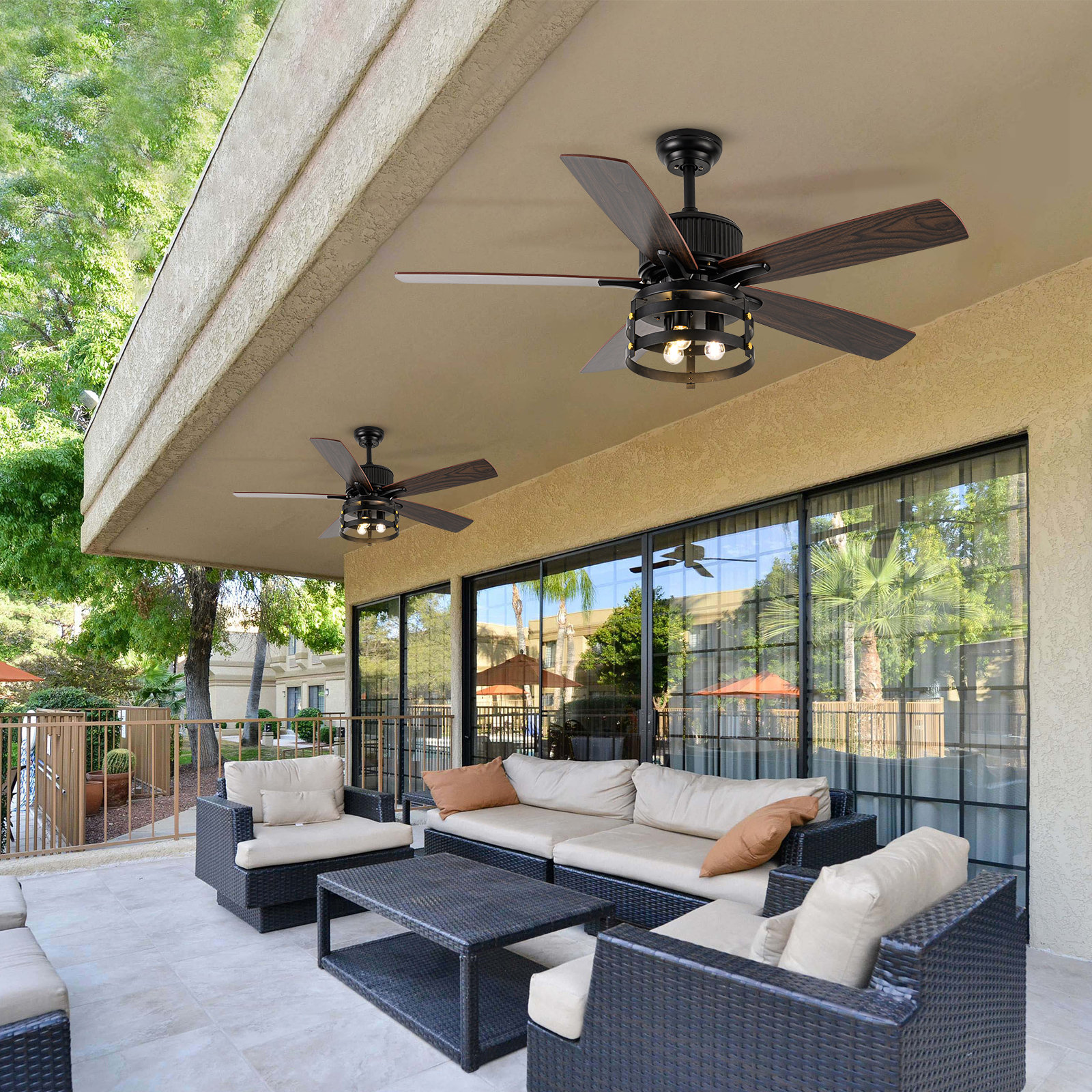 17 Stories 52 Inch Industrial Caged Ceiling Fan With Remote, Dual ...