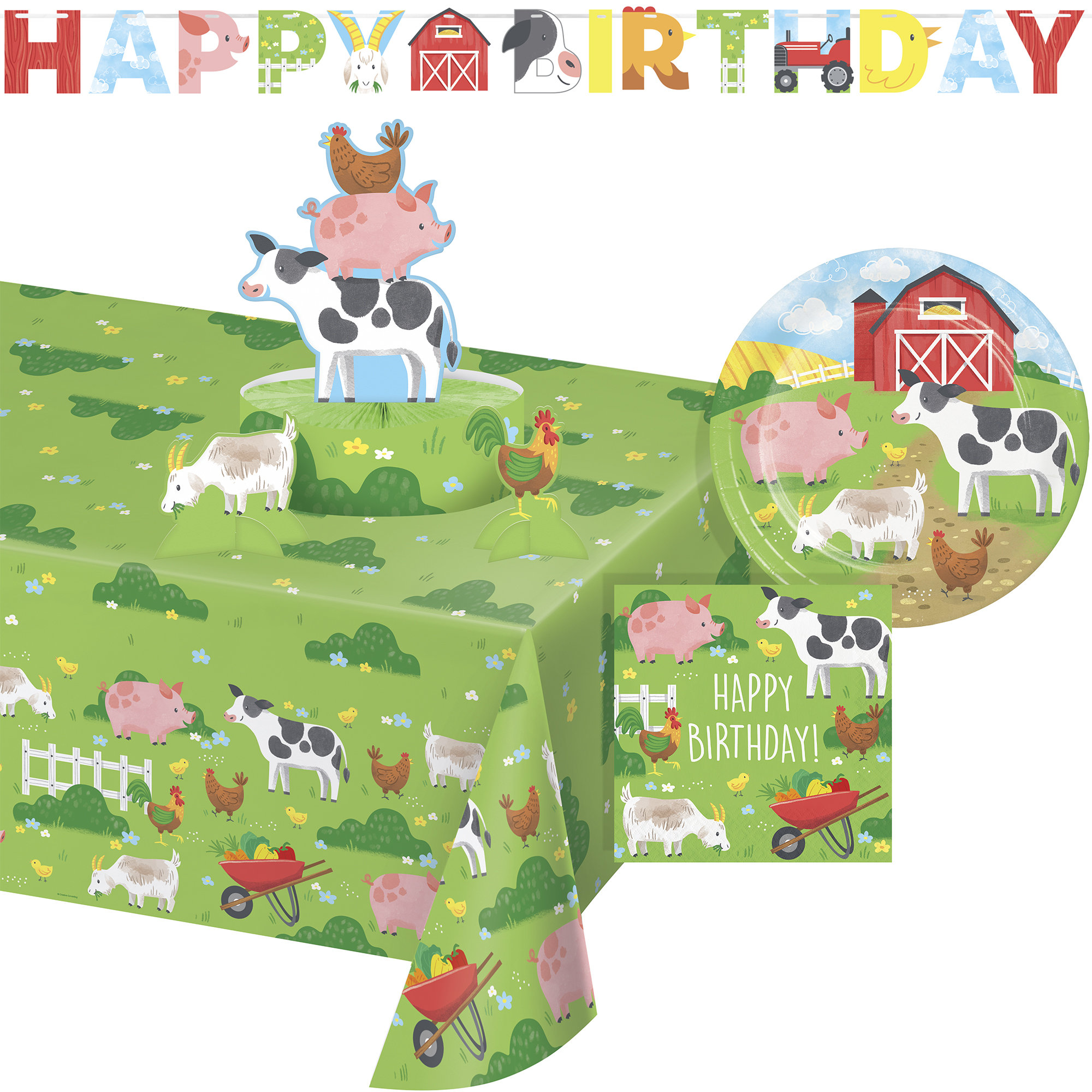 Creative Converting Farm Animals Party Deluxe Tableware and Decorations ...