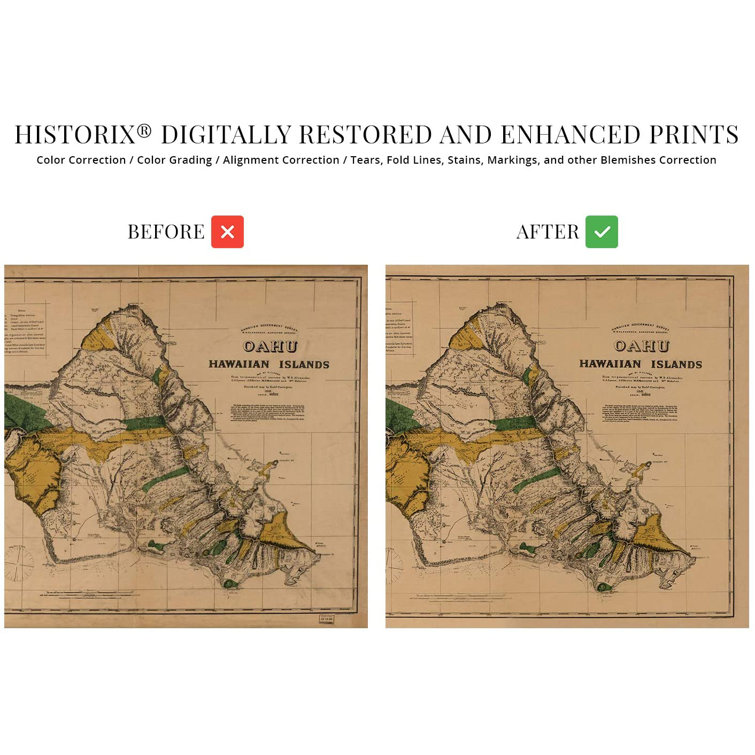 HISTORIC PRINTS 1881 Oahu Hawaii Vintage Map On Paper Print - Wayfair ...
