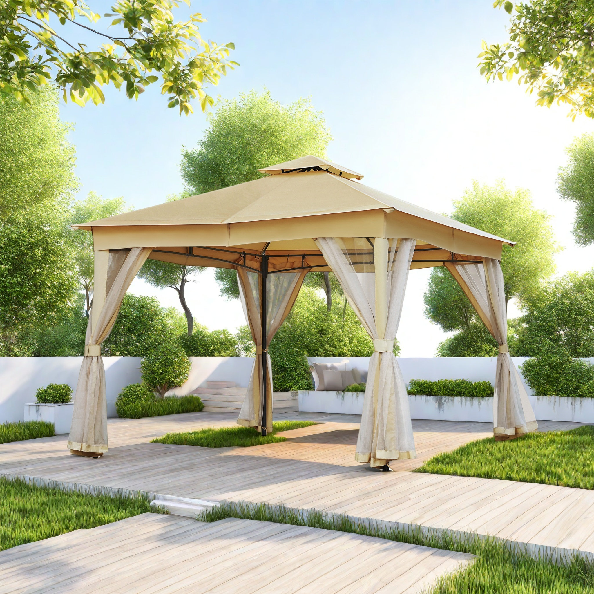 mosaicmotifco Outdoor Gazebo Tent With Double Roofs With High-grade ...