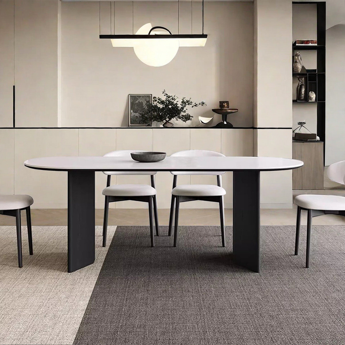 Corrigan Studio® Elegant Oval Pure White Rock Slab Dining Table Set ...