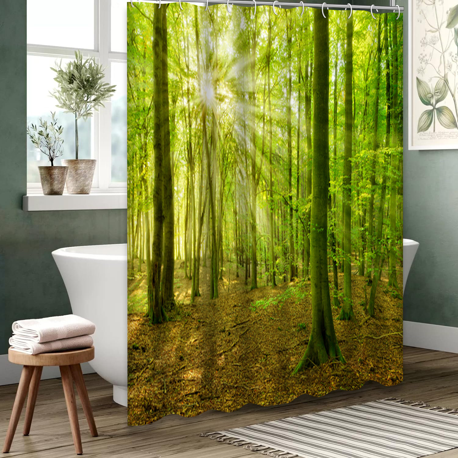 East Urban Home Sunveil Shower Curtain with 12 Hooks - Bright Forest ...