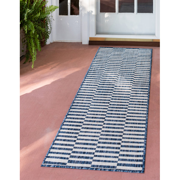 Breakwater Bay Pana Striped Navy Blue/Ivory Indoor / Outdoor Area Rug ...