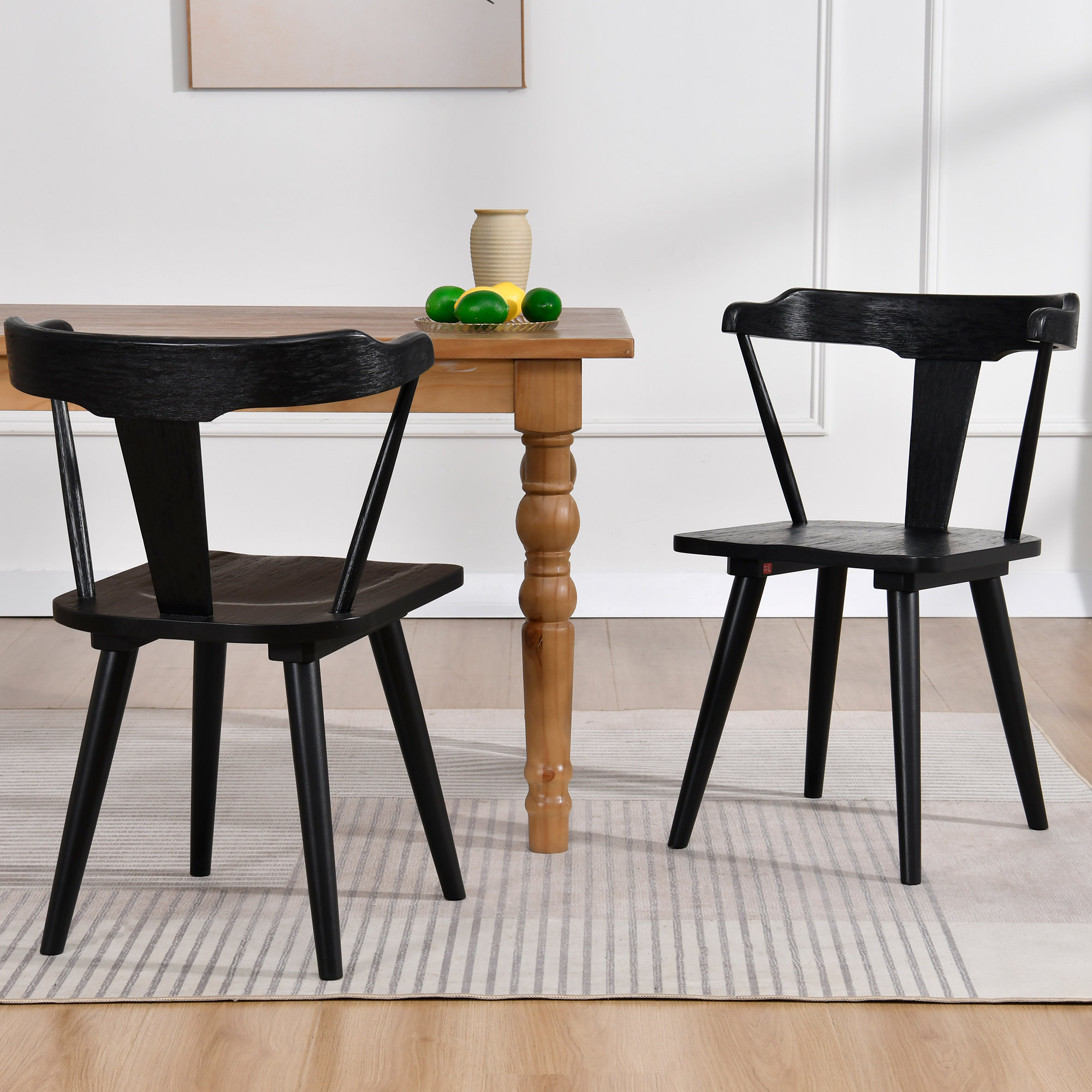 Corrigan Studio® Black Solid Wood Dining Arm Chairs With Curved Back ...