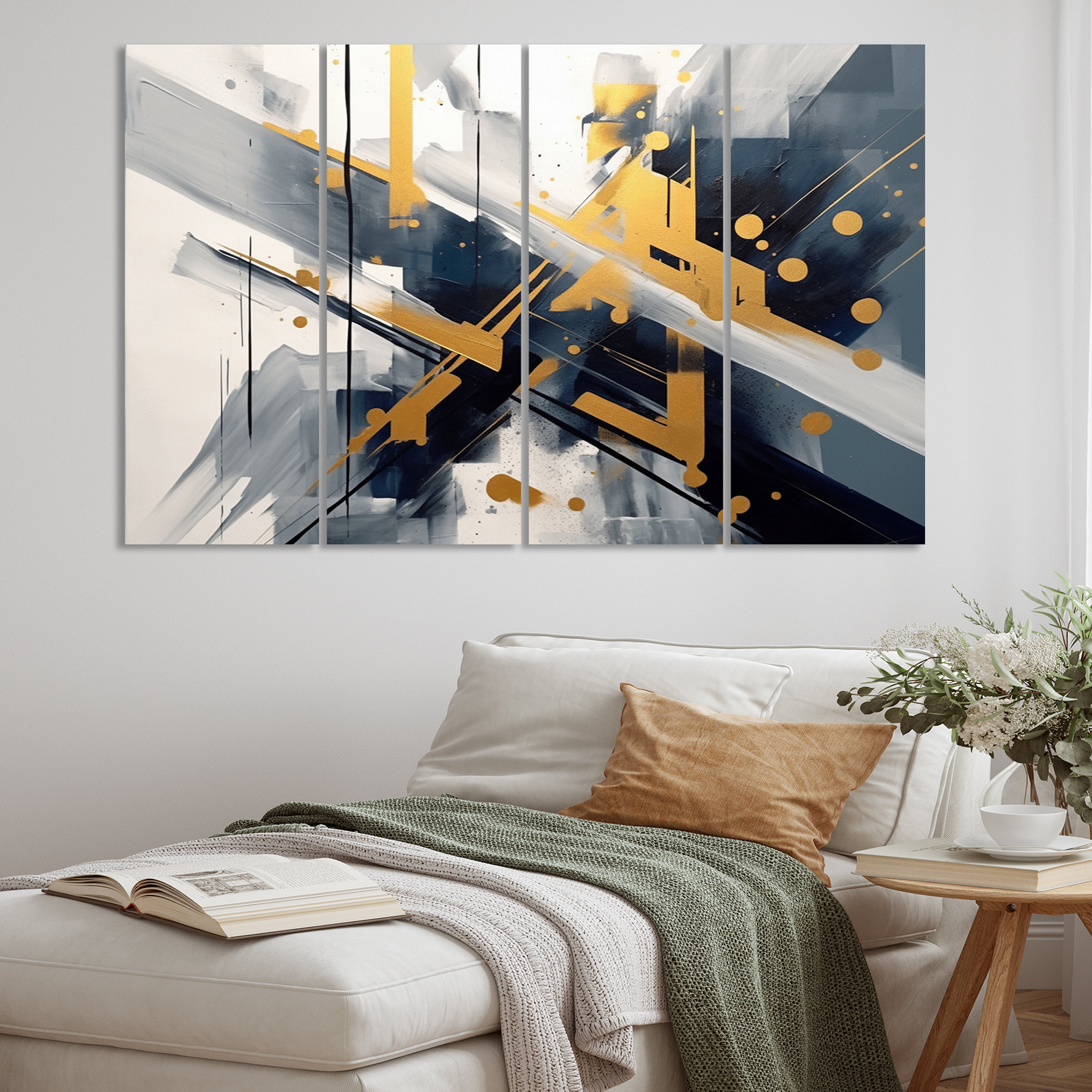 Mercer41 Black And Gold Depth Corner I - Abstract Shapes Metal Wall ...