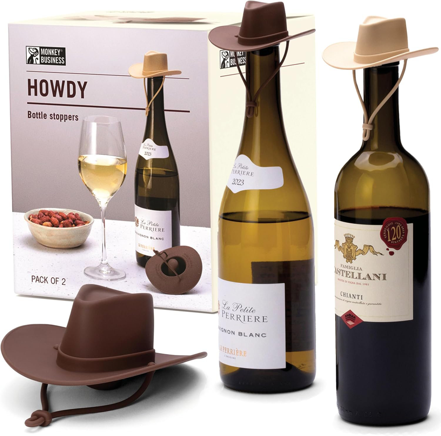 Monkey Business 2-Pack Cowboy Hat Wine Stoppers – Fun Silicone Bottle ...