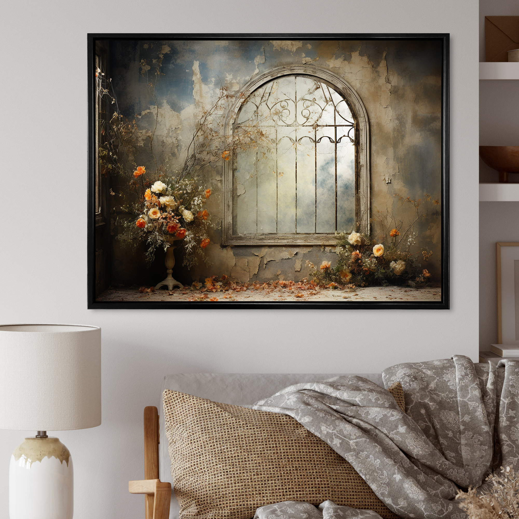 Winston Porter Hauting Floral Gothic Windows I - Floral Window Wall Art ...