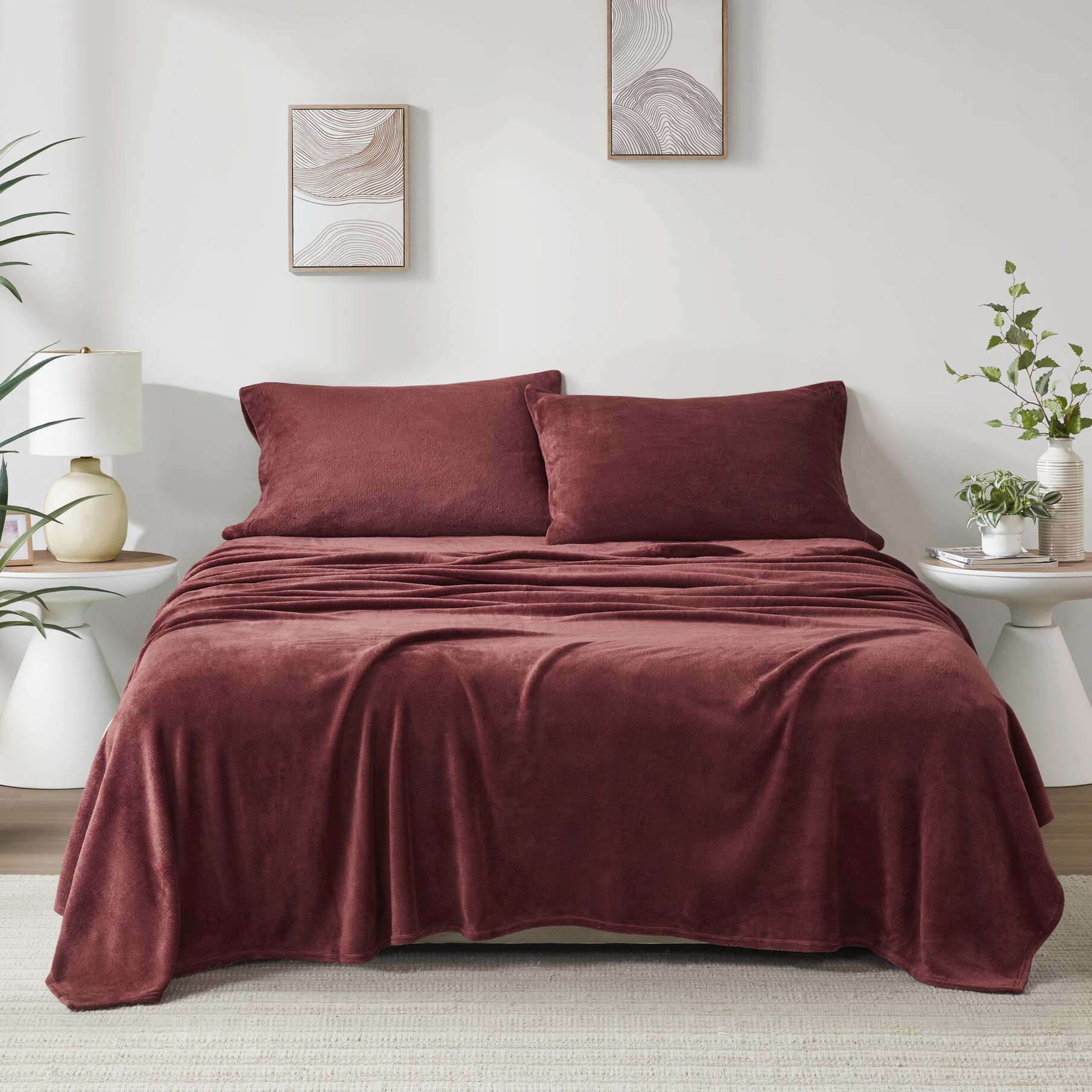 huibaoxiang Queen 4 Pcs Burgundy Sheet 100% Ultra - Soft Cozy Brushed ...