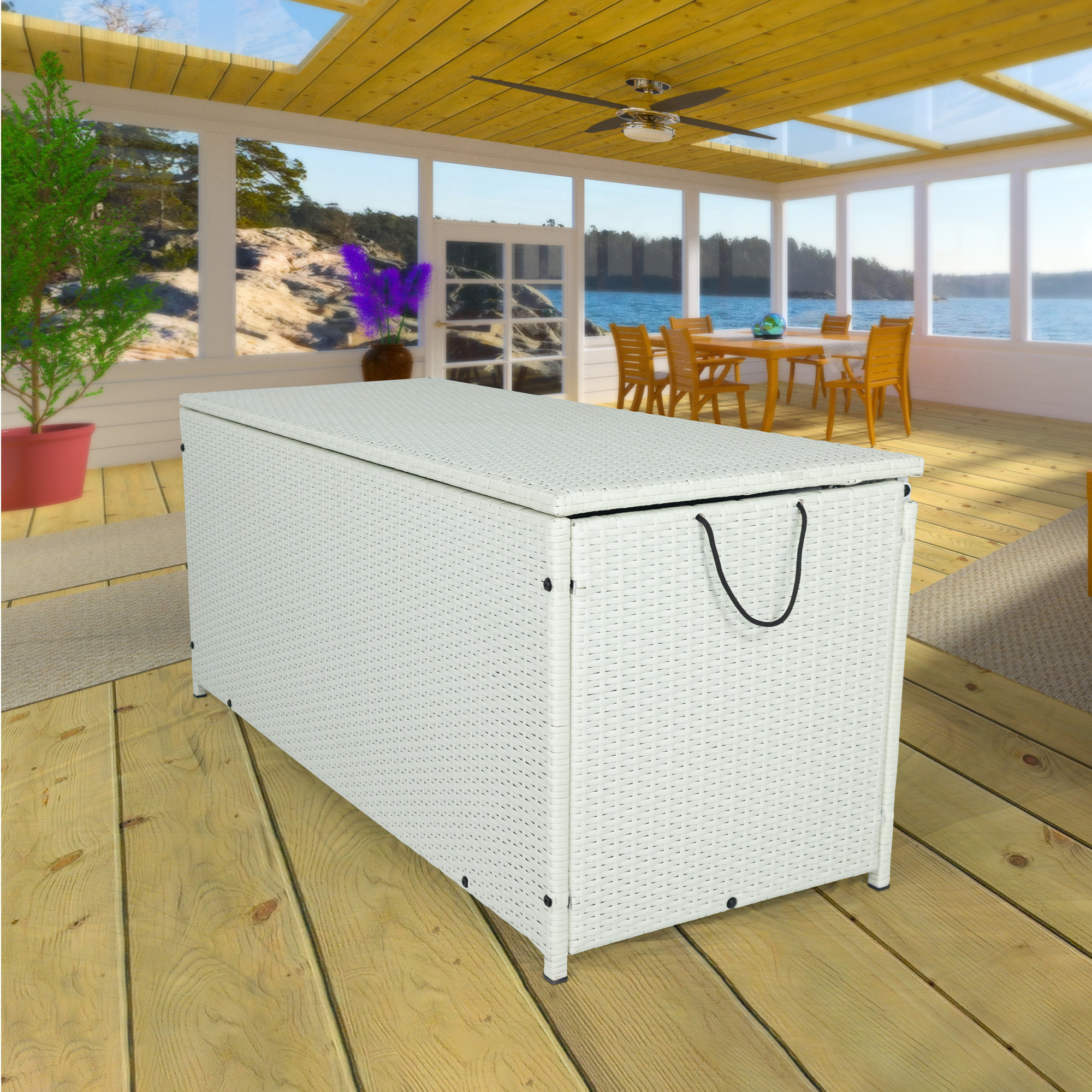Vixie 113 Gallons Gallon Water Resistant Wicker Lockable Deck Box | Wayfair