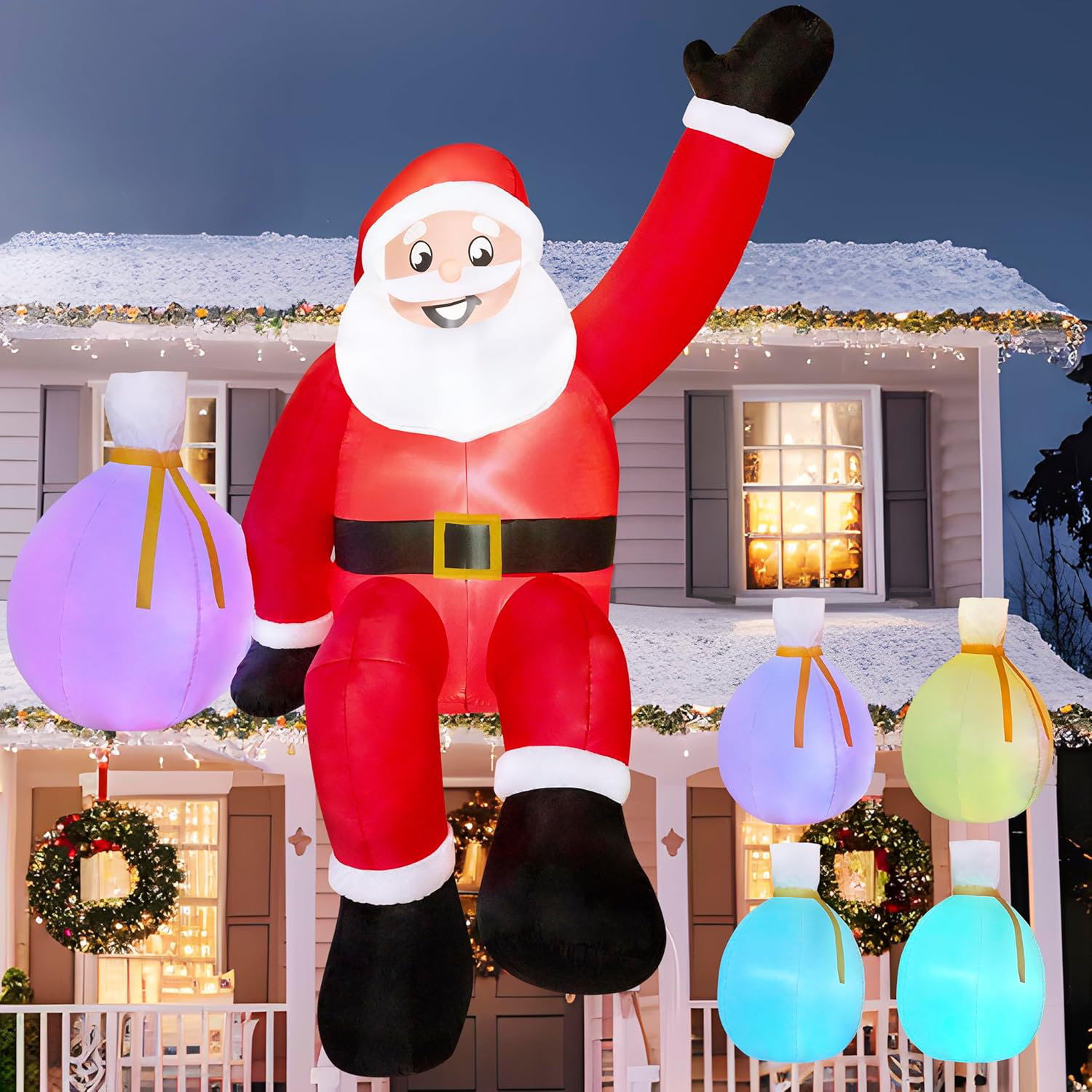 The Holiday Aisle® 10 FT Christmas Inflatables Santa With Gift Bags ...
