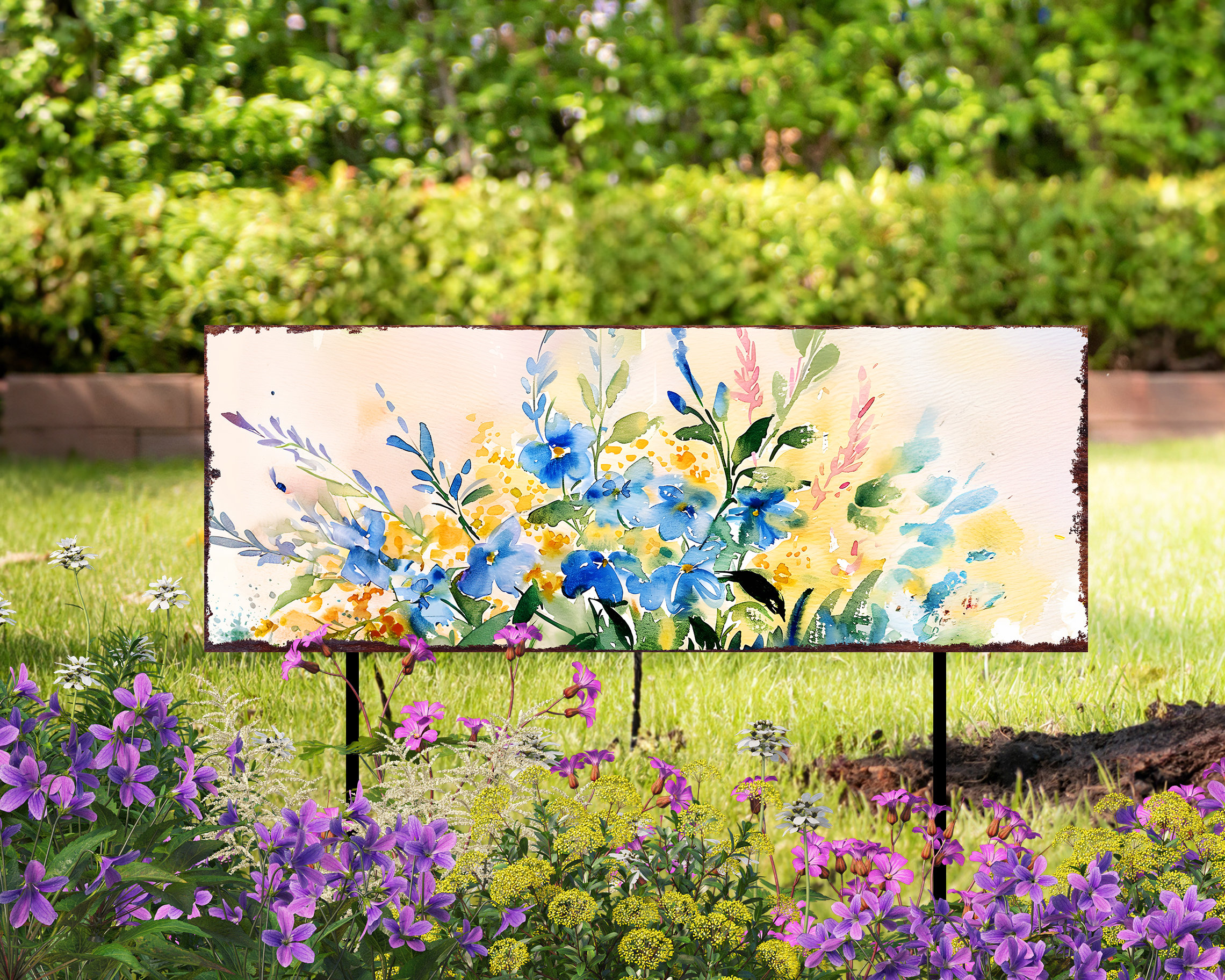 Winston Porter 27in Spring Garden Stake | Watercolor Forget-Me-Nots ...