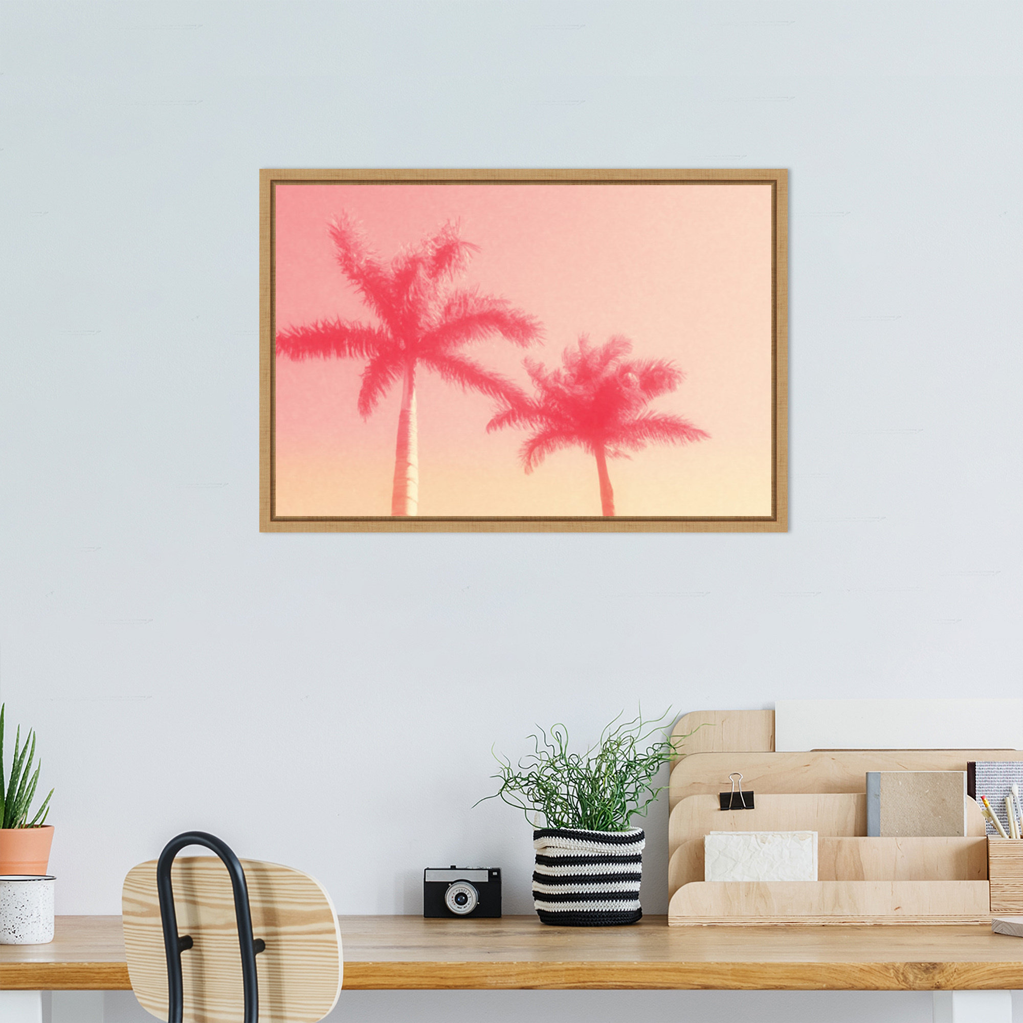Bay Isle Home™ Palm Trees in Pink by Grafitee Studios Framed Canvas Wall Art Print | Wayfair