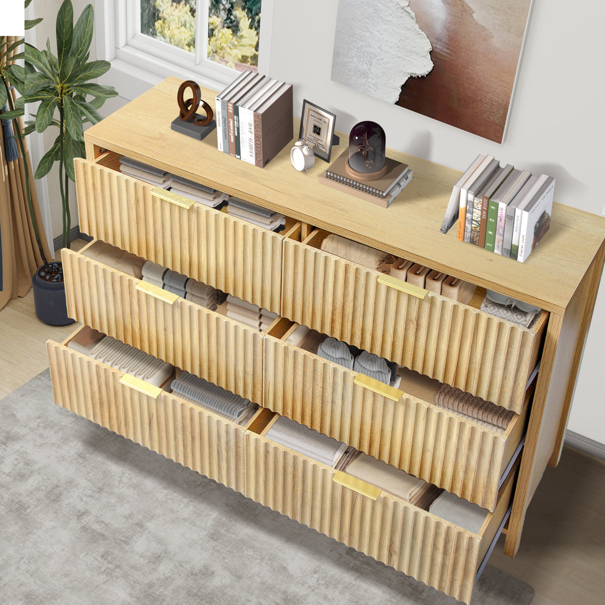 Millwood Pines Fluted 6 Drawers Dresser for Bedroom, 54" Wide Chest of ...