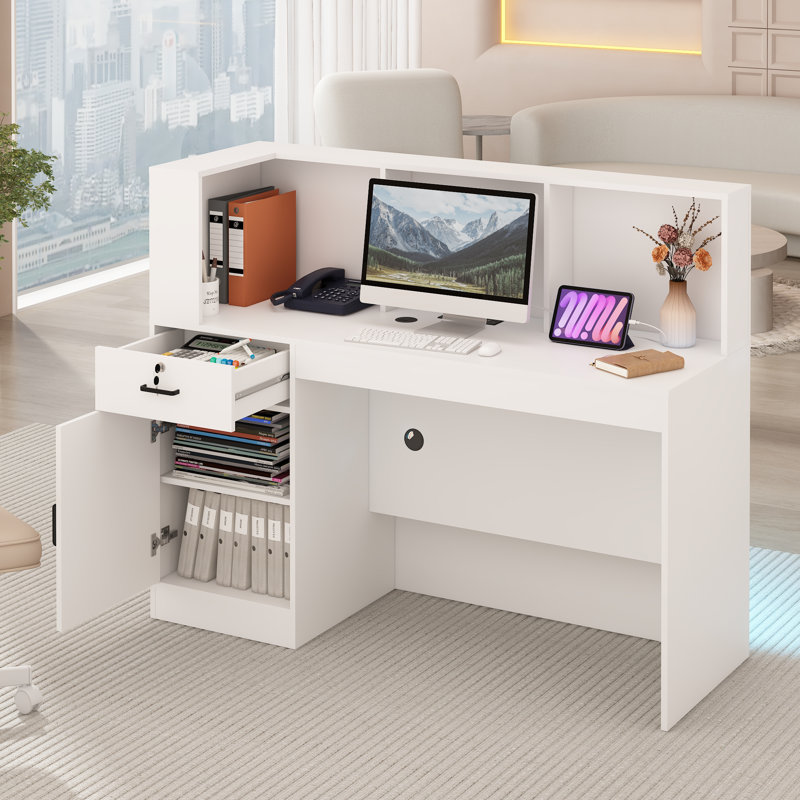 Wrought Studio™ 55" Reception Desk with LED Lights, Double-Layer ...