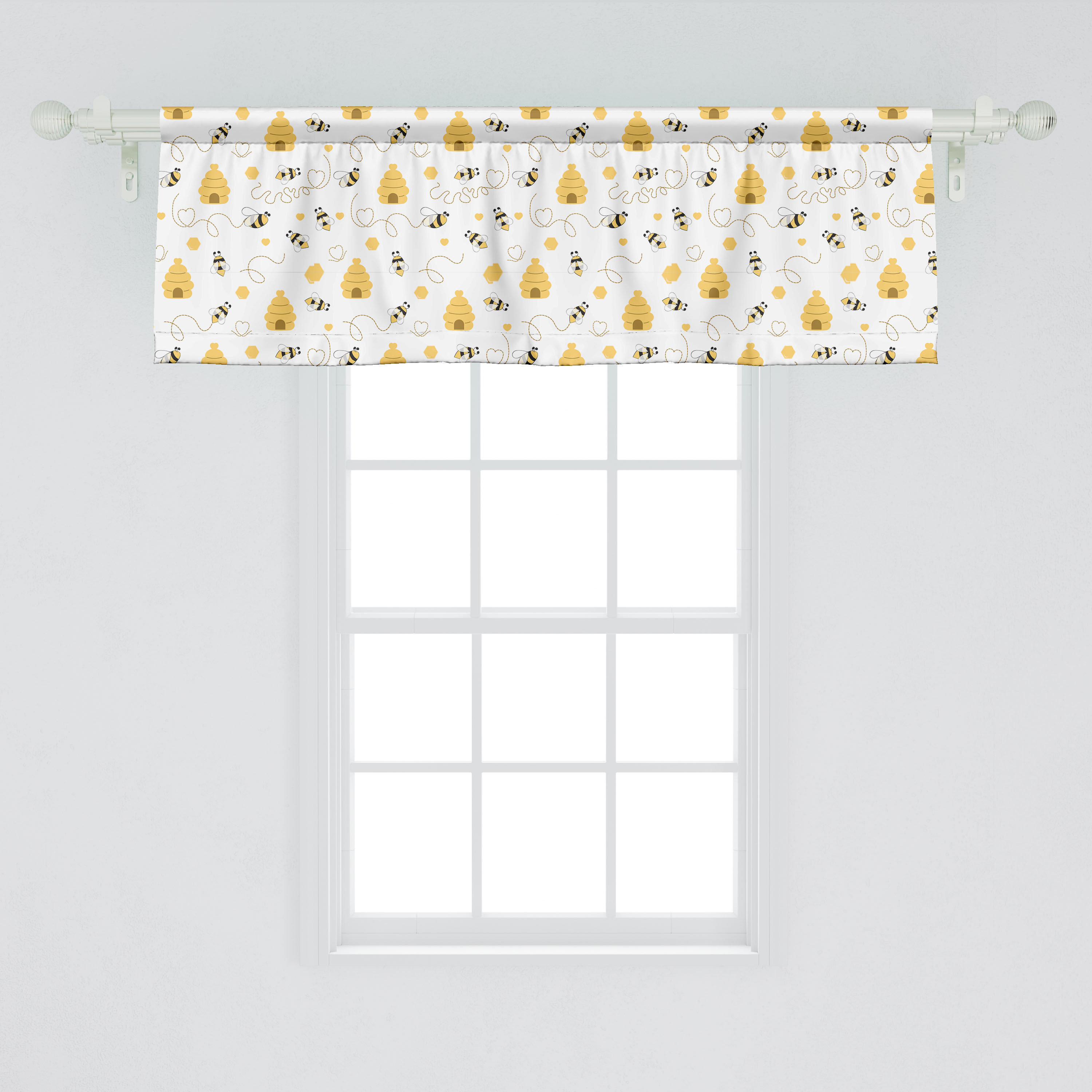 Ambesonne Bee Valance Pack of 2 Flying Bugs Hearts Beehives Mustard ...