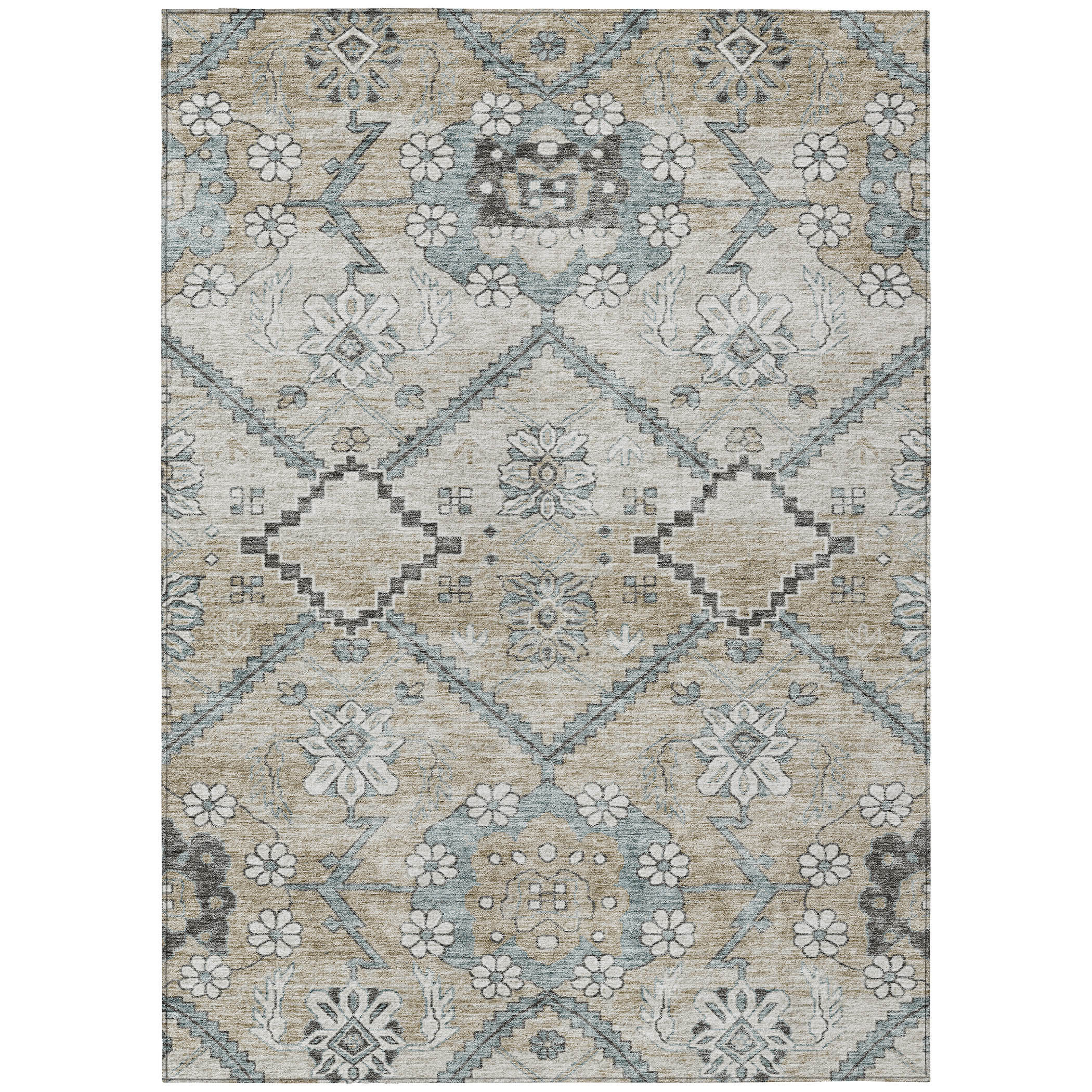 HomeRoots 10' X 14' Taupe Floral Washable Indoor Outdoor Area Rug | Wayfair