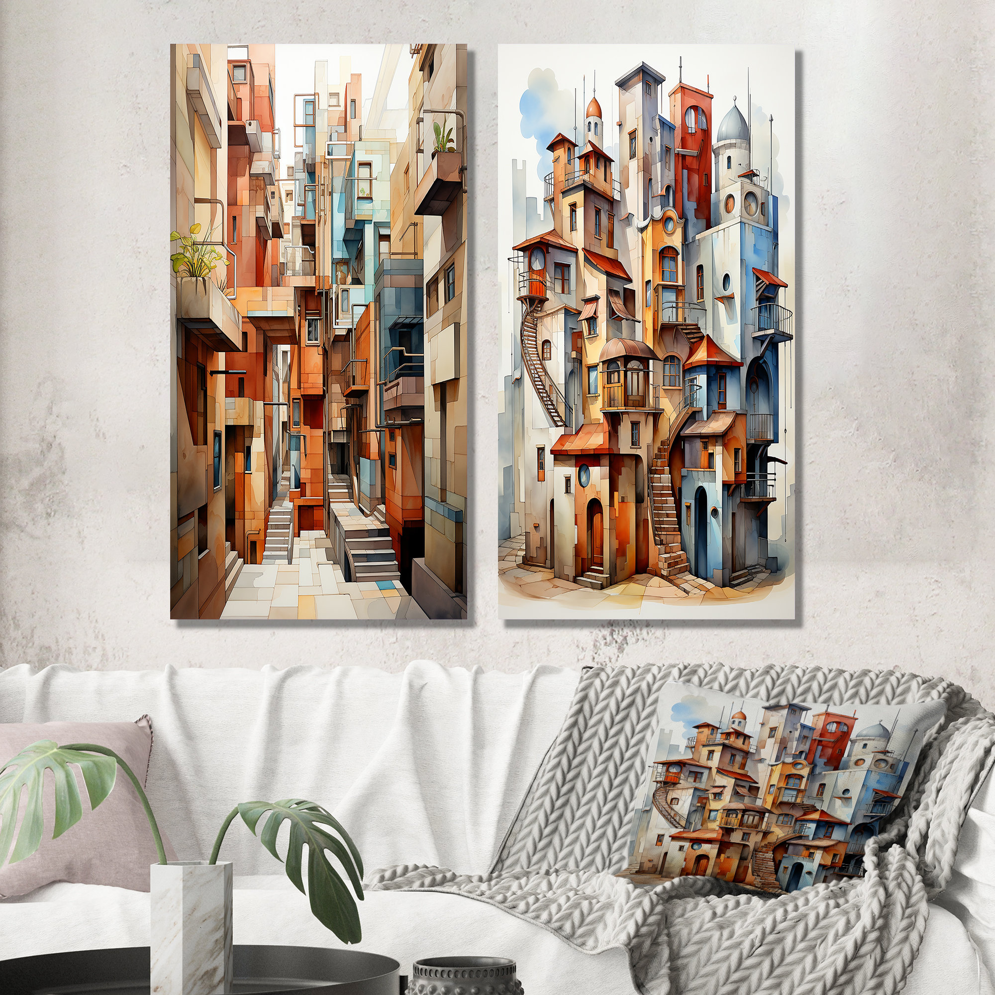 Red Barrel Studio® " Cubism Art Multidimensional " 2 - Pieces on Canvas ...