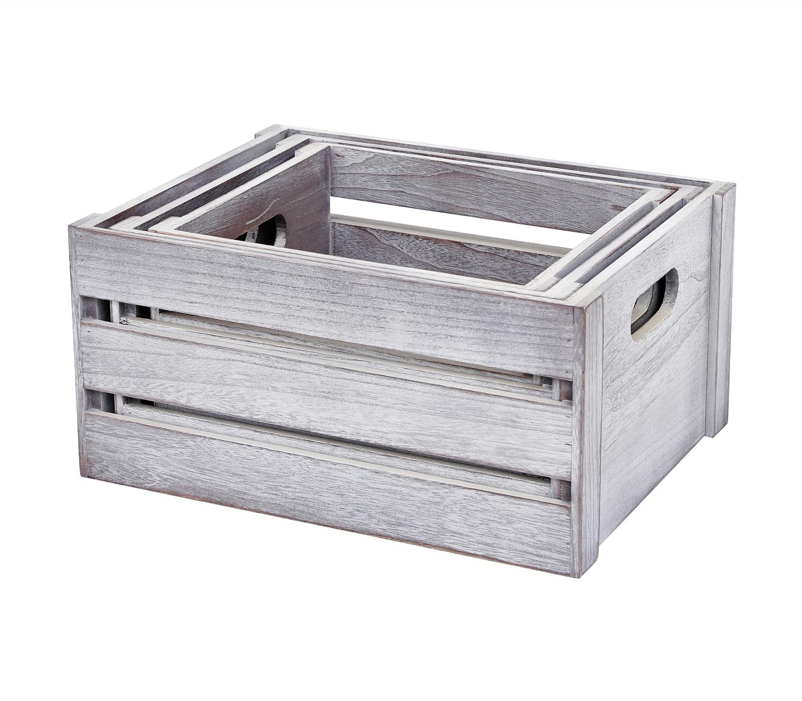 Gracie Oaks Rustic White Wooden Storage Crates Set of 3 – Nesting ...