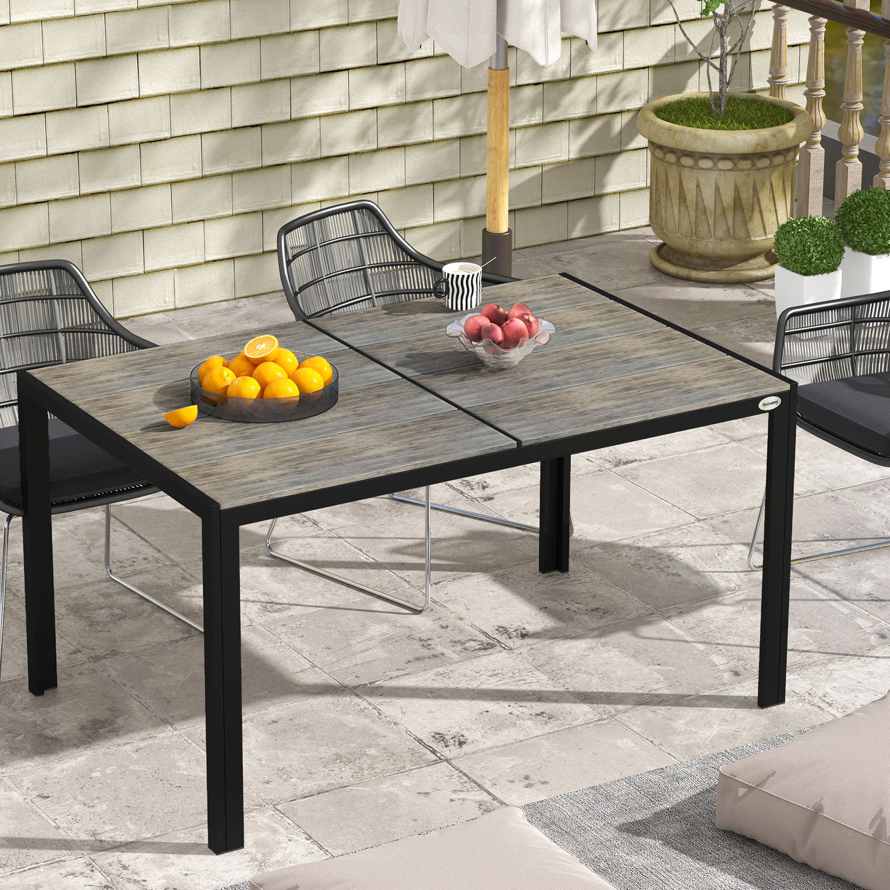 Latitude Run® 6 Patio Dining Table, Aluminum Rectangular With Faux Wood ...