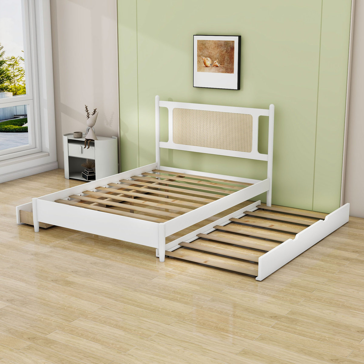 Ivy Bronx Jacqual Queen Size Platform Bed with 2 Drawers and Twin Size ...